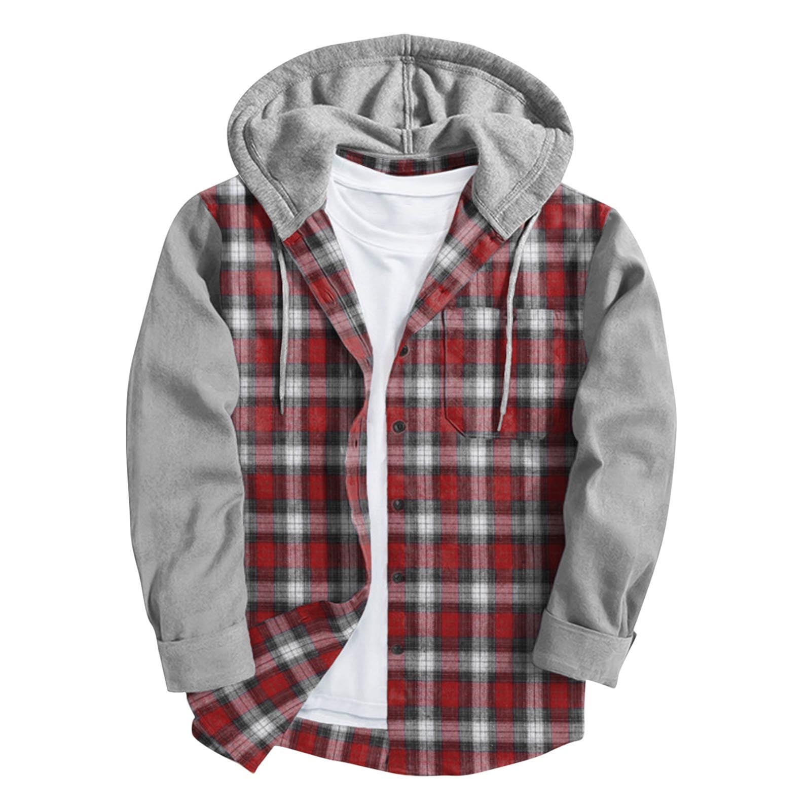 Tao Man Color Block Outfit Flannel Hooded Shacket Outfit for Mens Long ...