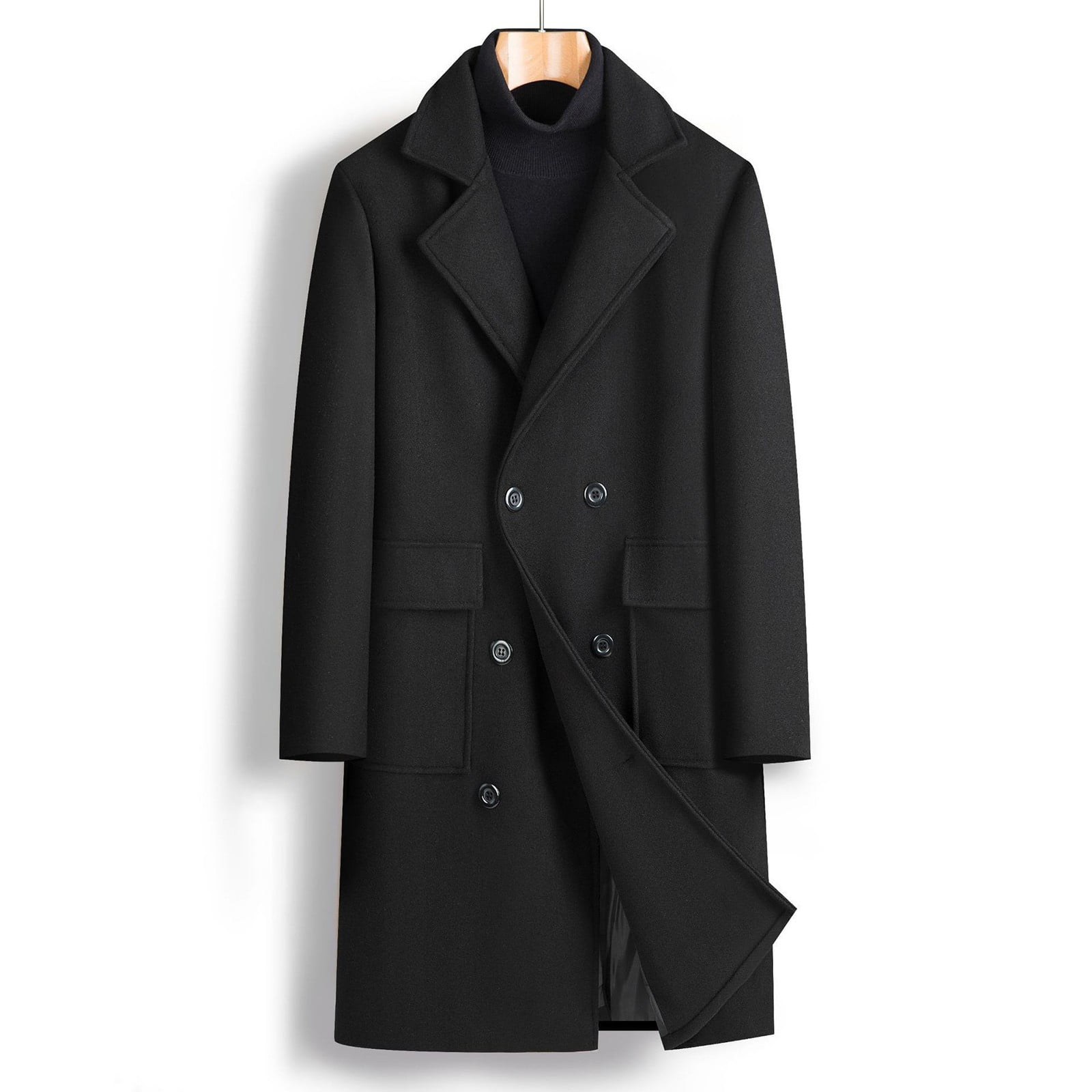 Tao Men's Notched Lapel Single Breasted Long Pea Coat Trench Coat ...