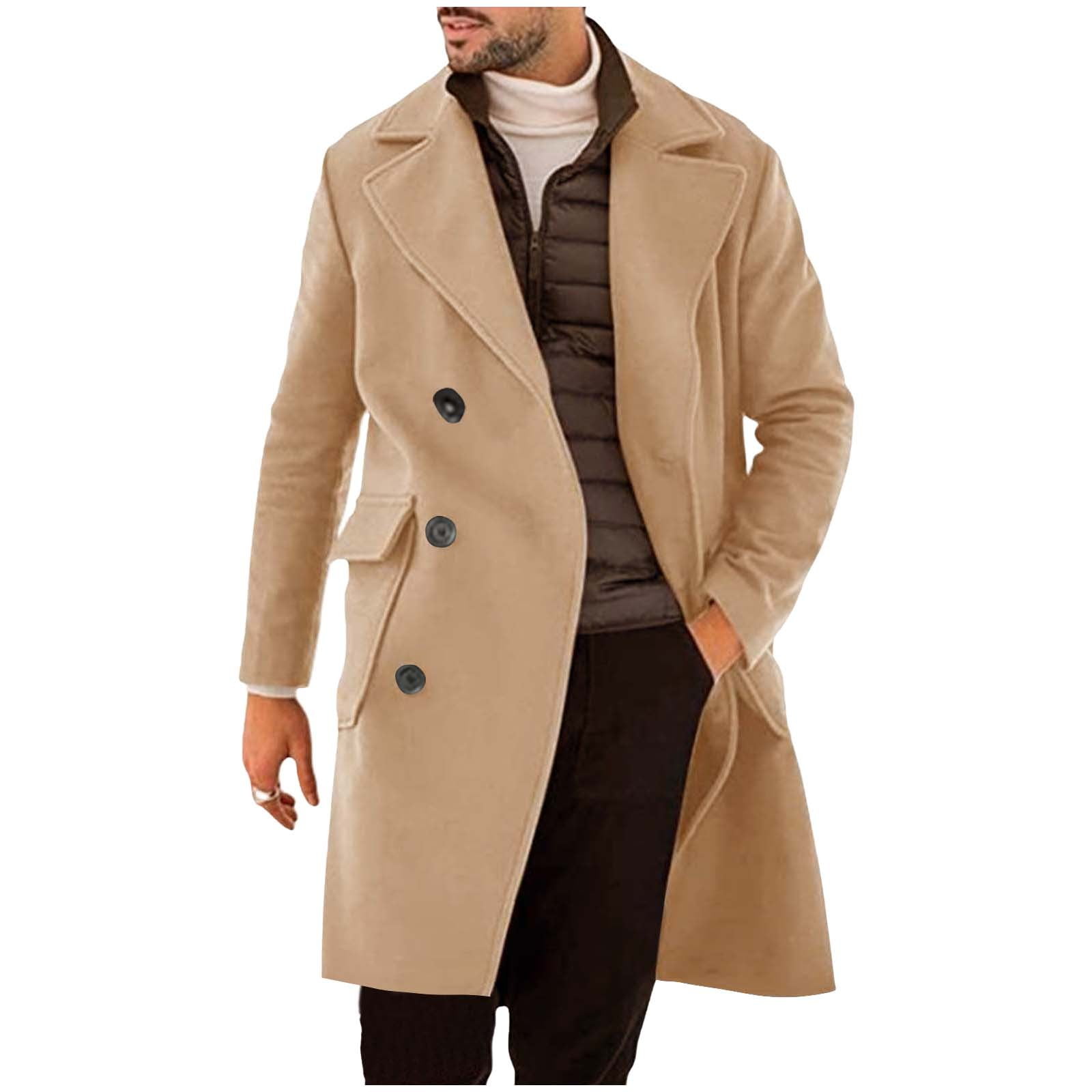 Tao Mens Trench Coat Slim Fit Double Breasted Long Overcoat Classic ...