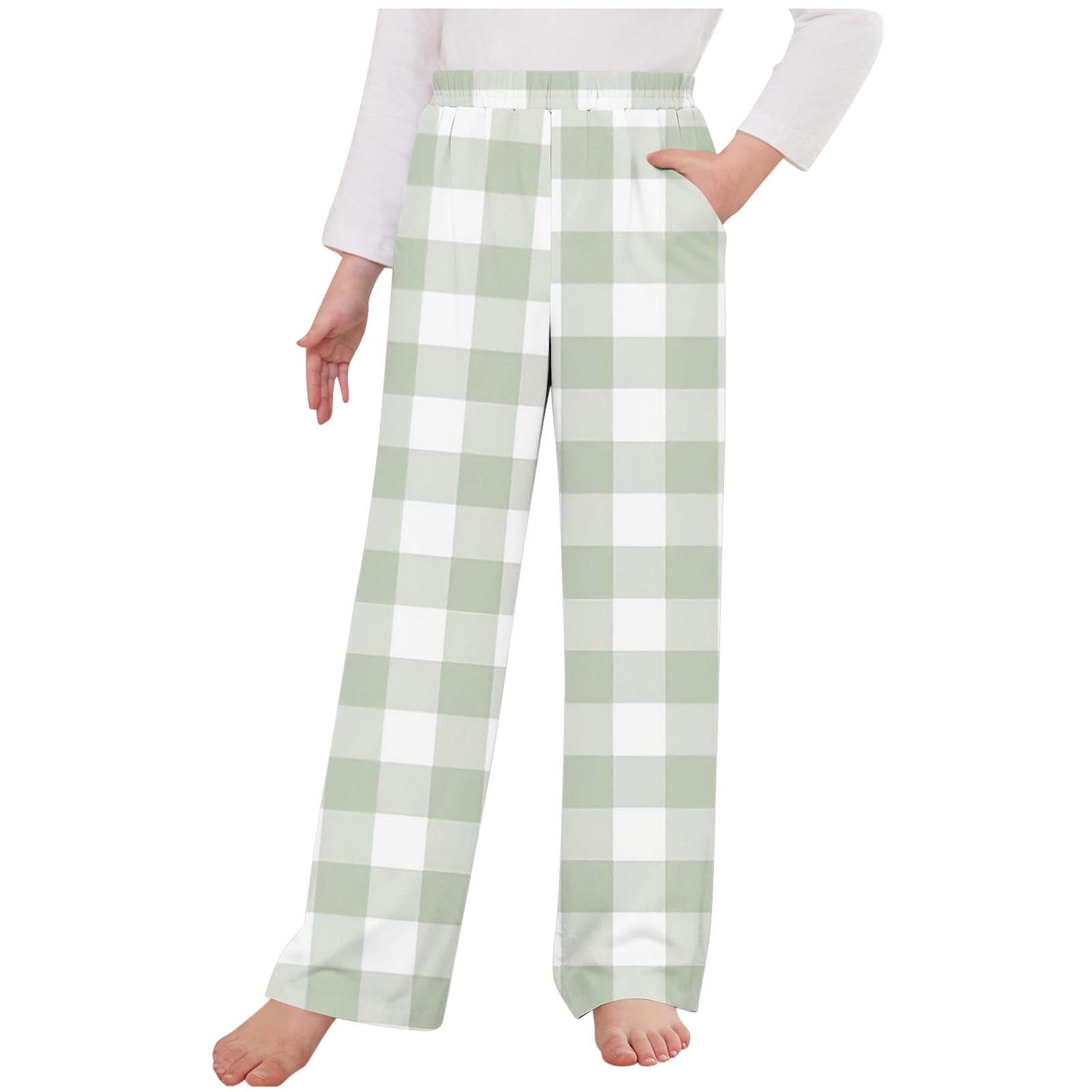 Tao Pajama Pants Girls Y2k Plaid Elastic High Waist Straight Wide Leg ...