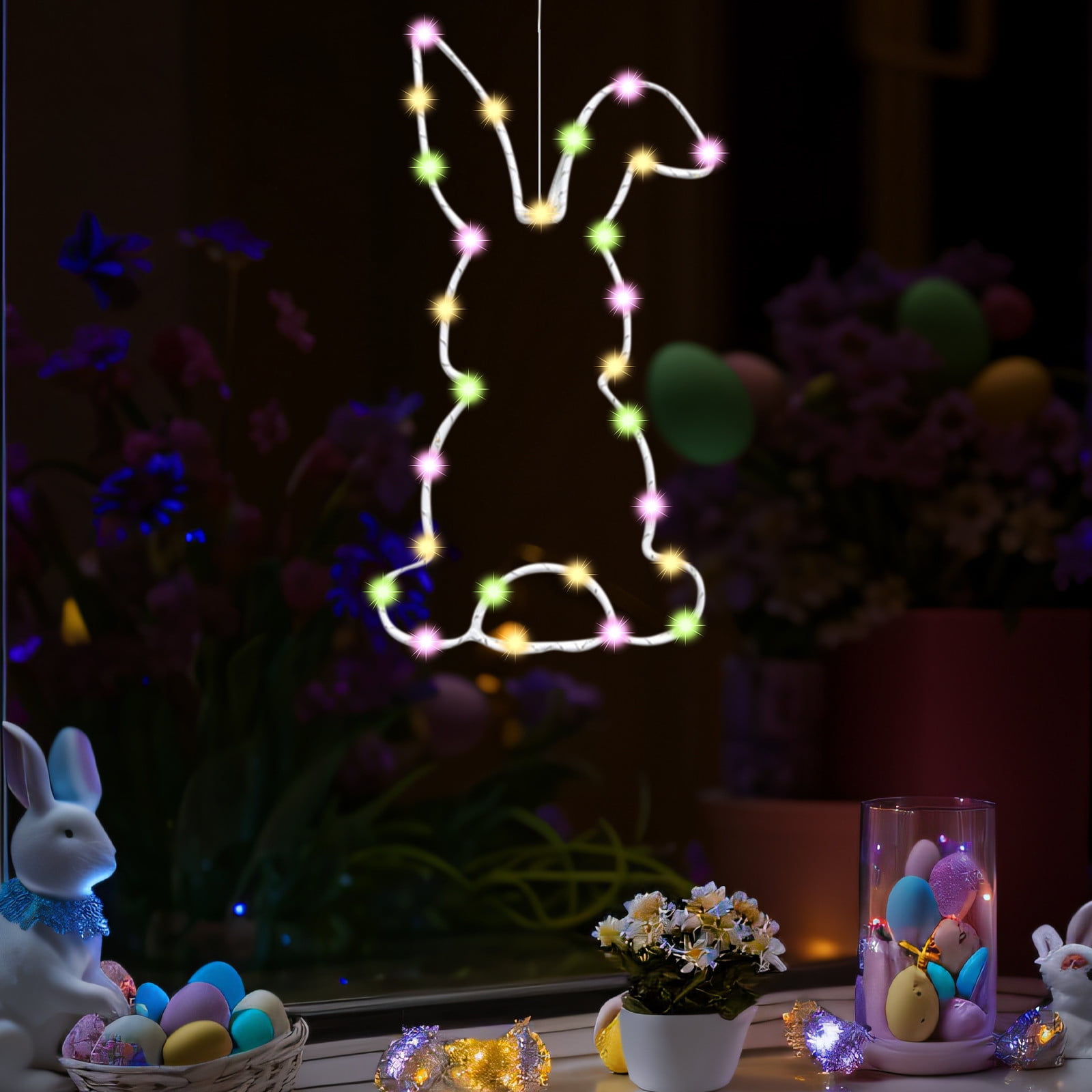 Tao Tao 1 Pack Easter Window Lights Decor, LED Lighted Easter Bunny Spring Window Silhouette LED ...