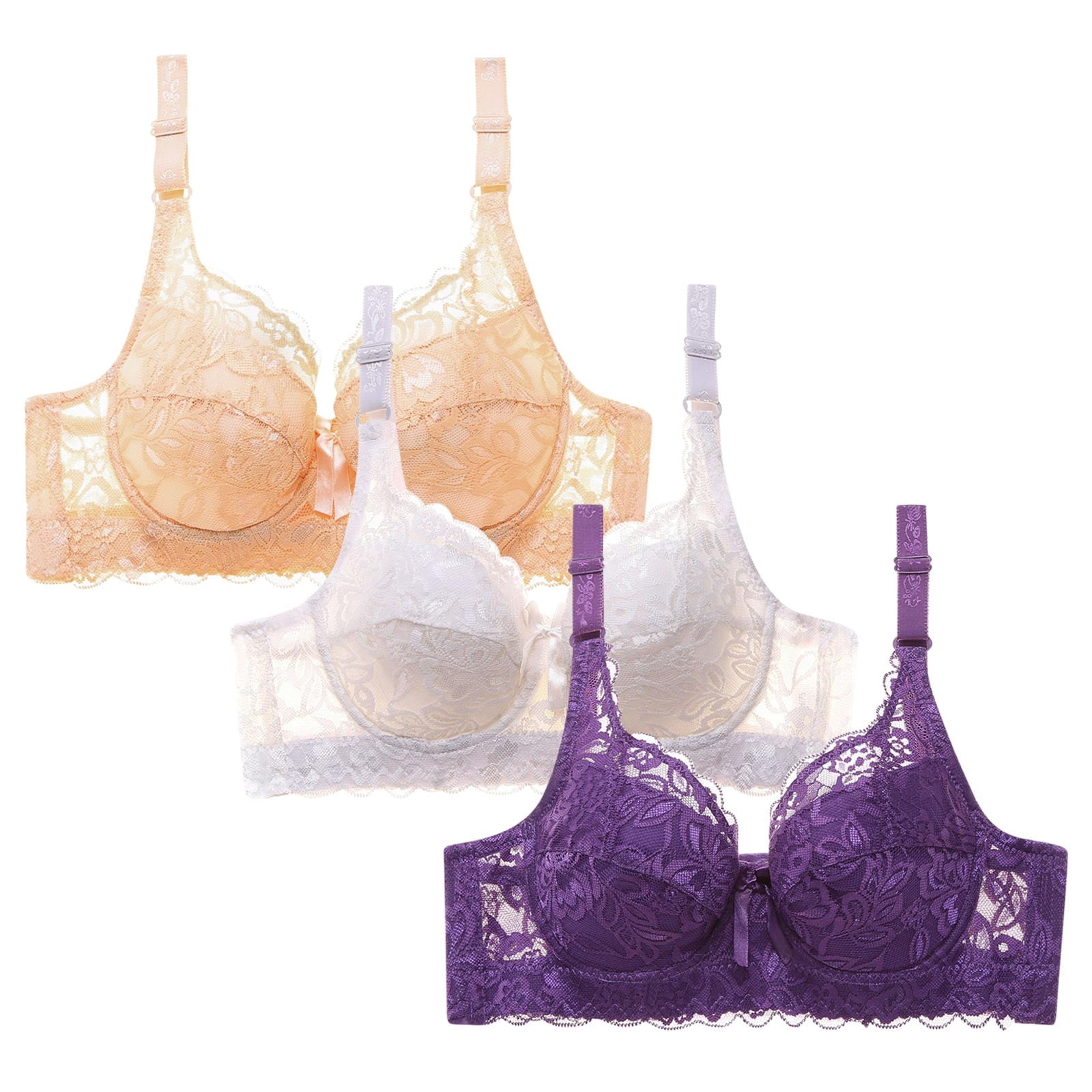 Tao Tao 3pc Push Up Bras for Women Plus Size Floral Lace Underwire Soft ...