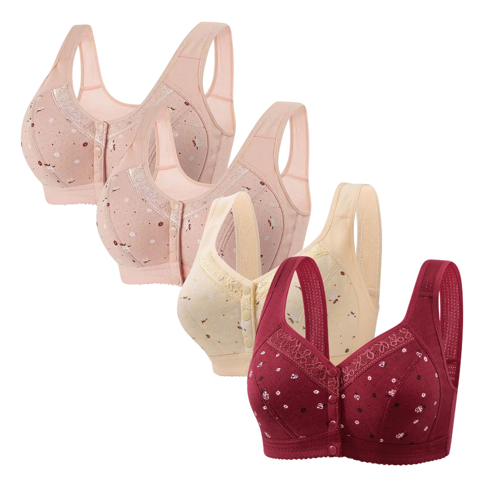 Tao Tao 4 Pack Daisy Bras For Women Front Button Snaps Closure Wireless ...