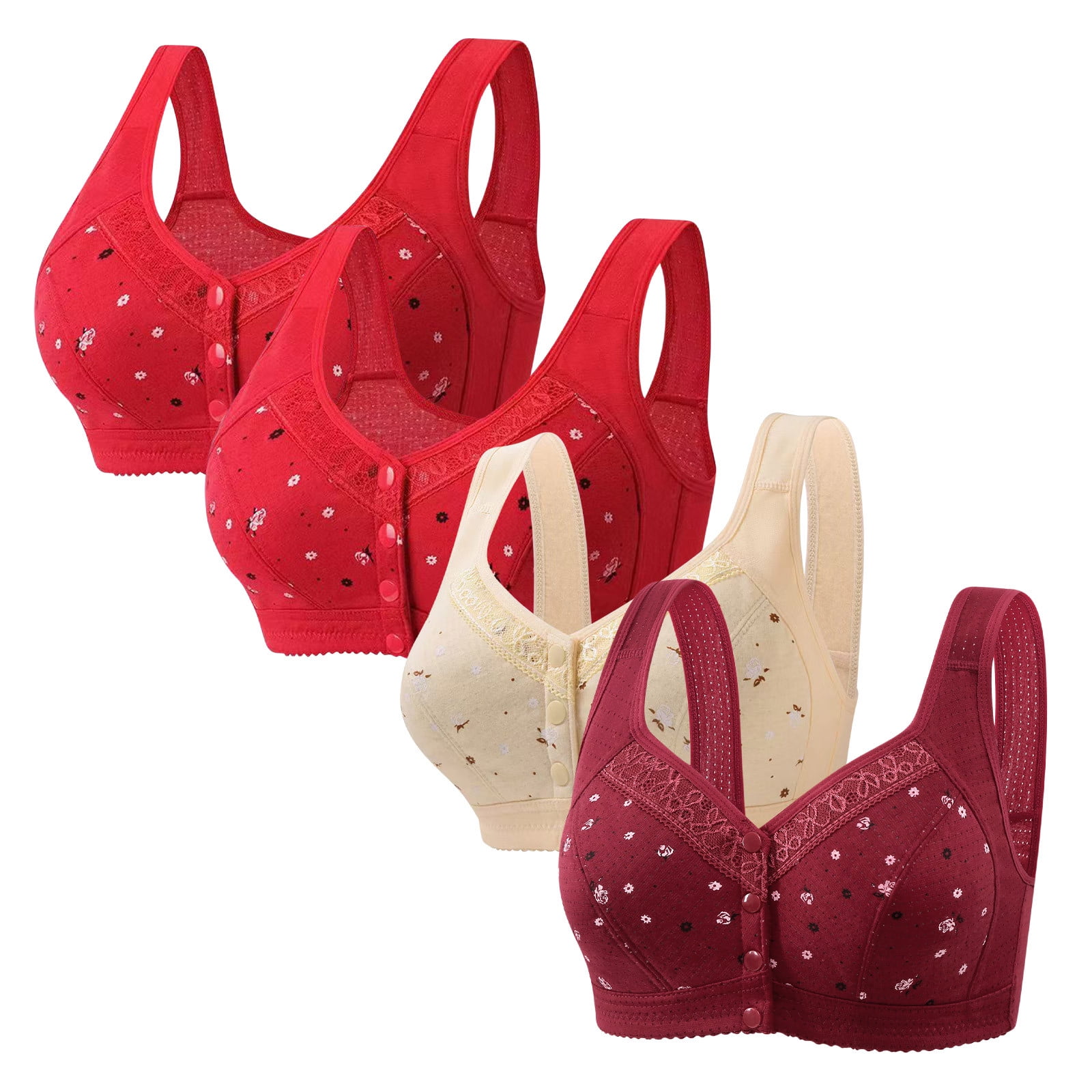 Tao Tao 4 Pack Daisy Bras For Women Front Button Snaps Closure Wireless ...
