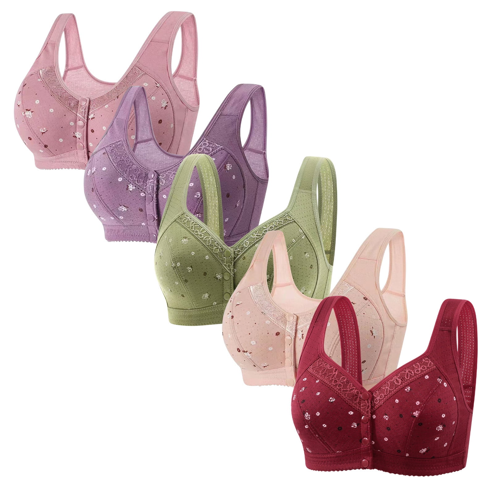Tao Tao 5pcs Daisy Bras For Older Women Front Closure No Underwire ...