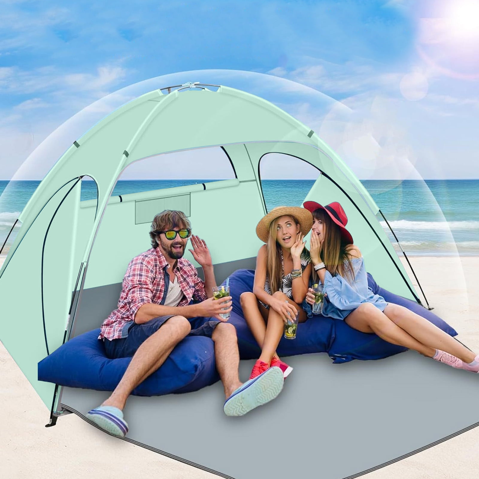 Tao Tao Beach Tent Anti-UV Portable Sun Shade Shelter for 3/4 Person, Extendable Floor With 3 ...