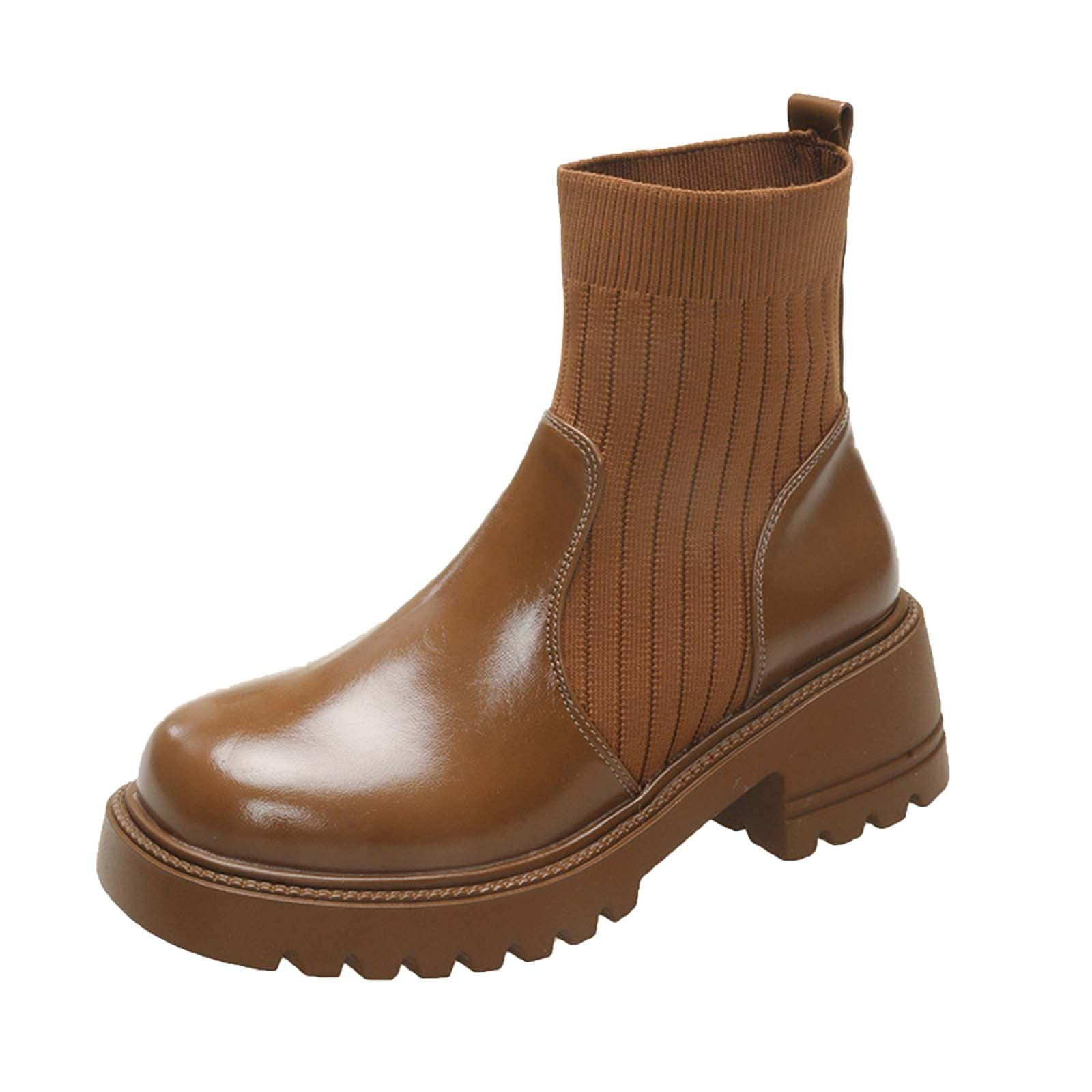 Tao Tao Chelsea Boots Women Lug Sole Ankle Boots Chunky Heel Slip On ...