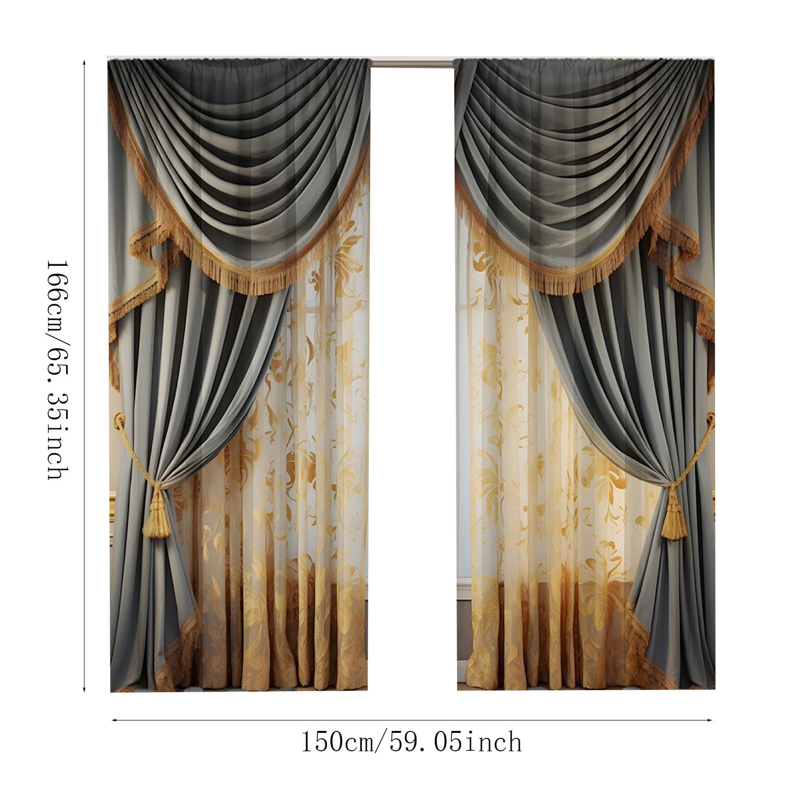 Tao Tao Classical Jacquard Window Drape Set, 2 Panels With Attached ...