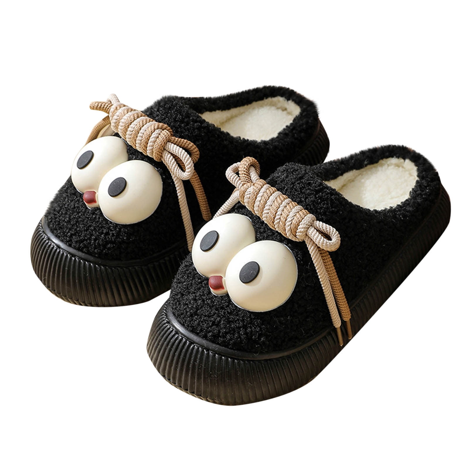 Tao Tao Cute Big Eyes Fuzzy Slippers Animal Fluffy Plush Slippers Warm ...