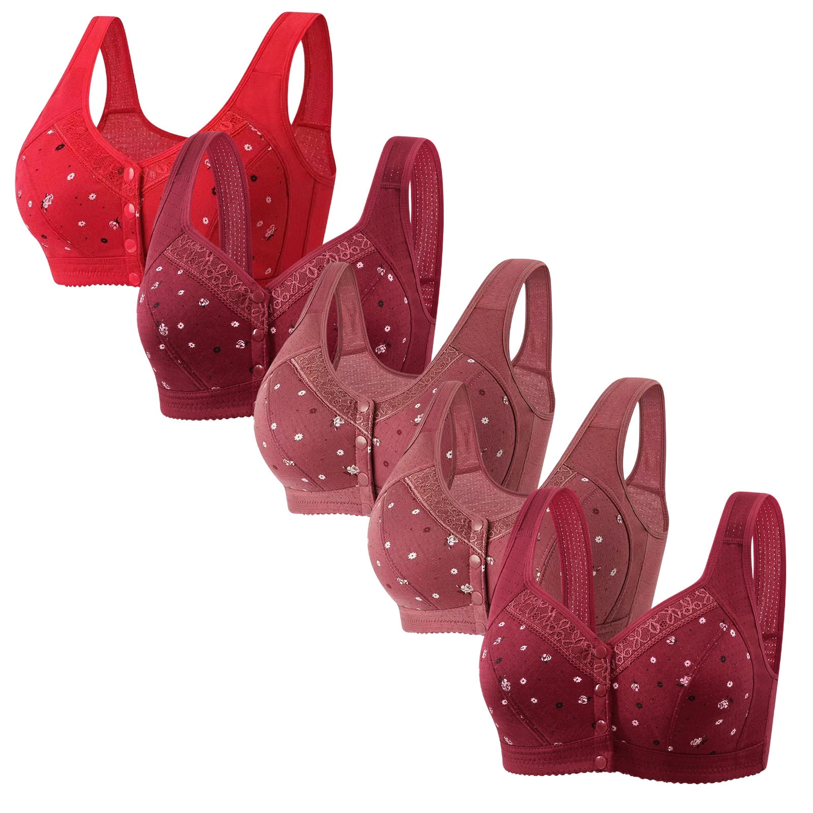 Tao Tao Daisy Bra Pack of 5 No Underwire Bra for Seniors Front Closure ...