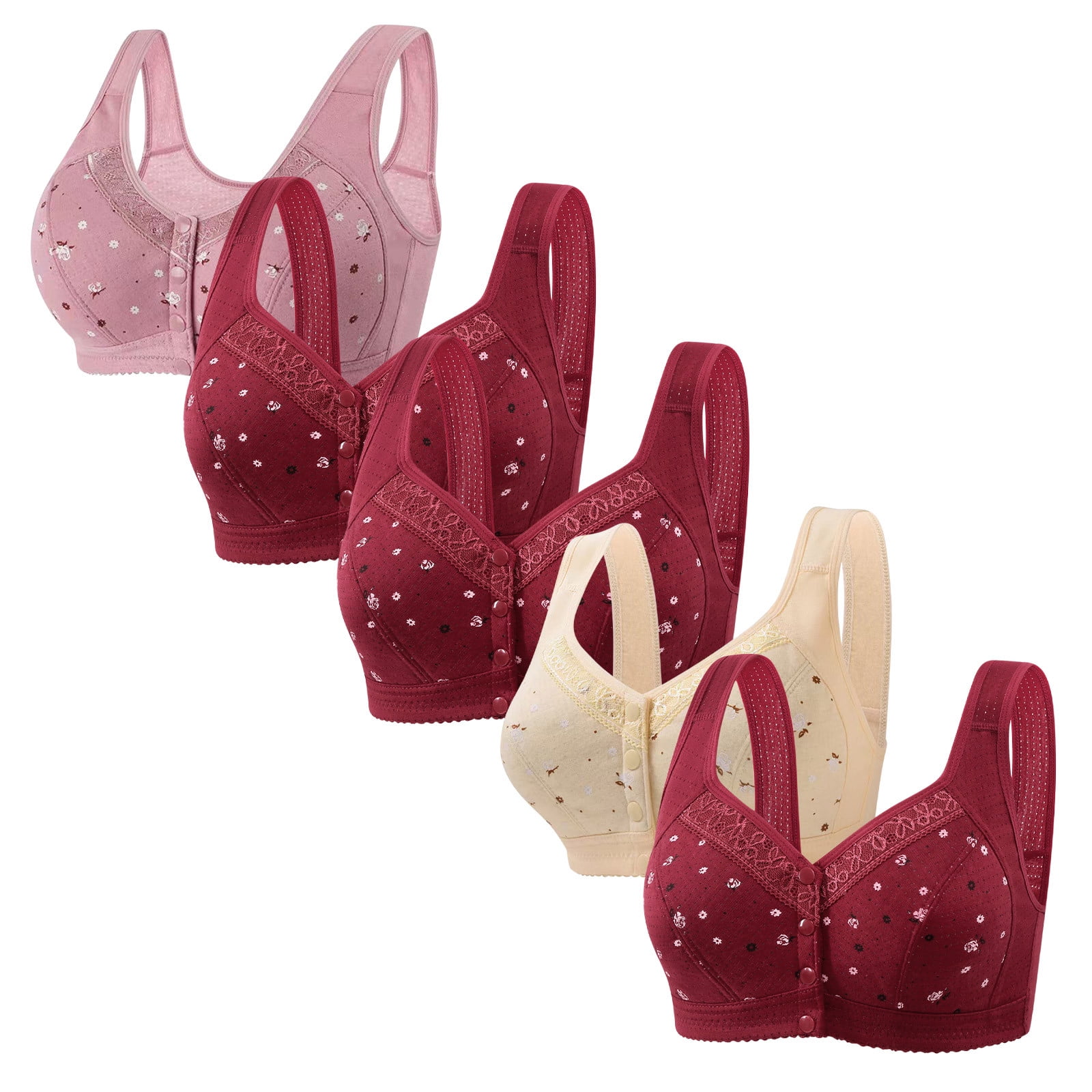 Tao Tao Daisy Bra Pack of 5 No Underwire Bra for Seniors Front Closure ...