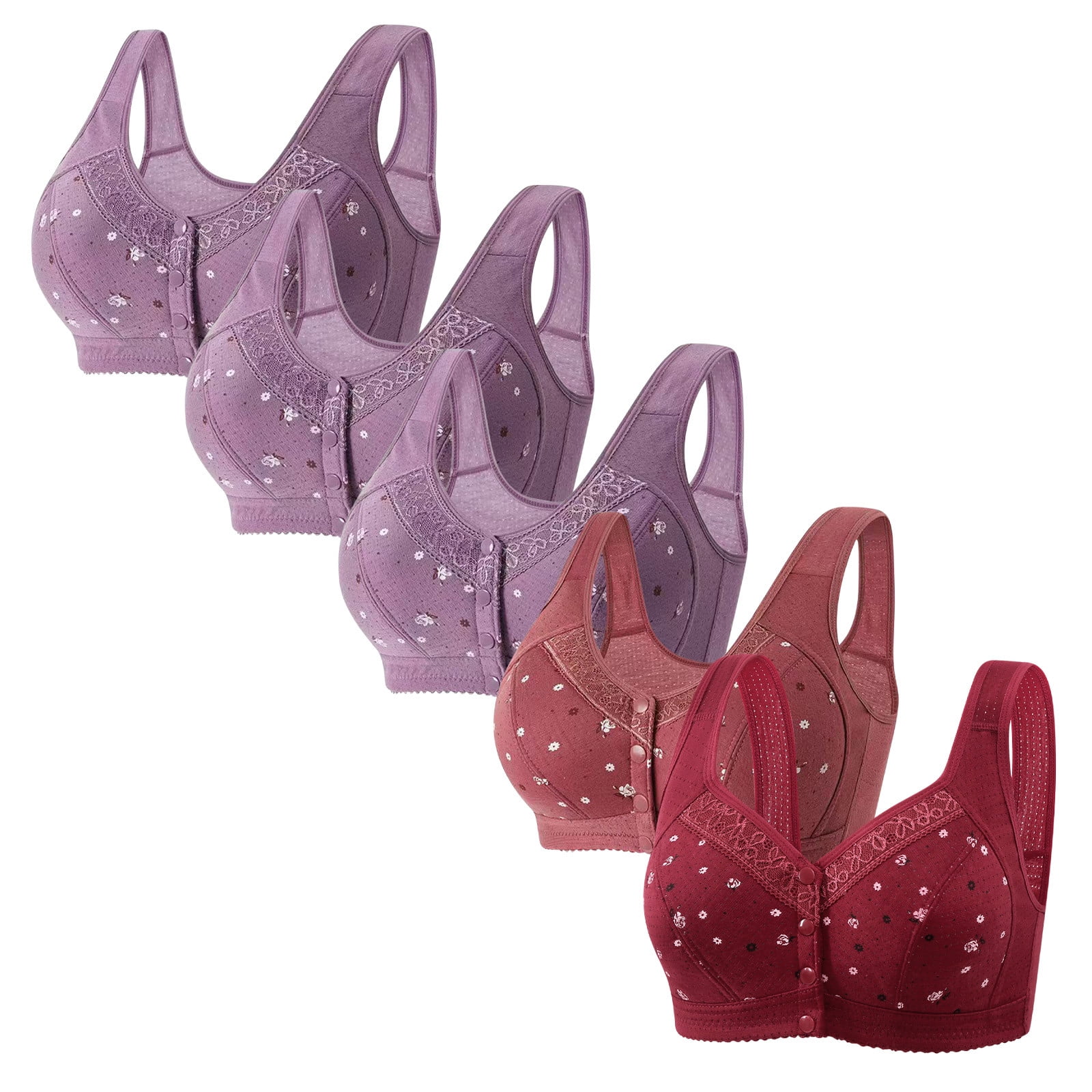 Tao Tao Daisy Bra Pack of 5 No Underwire Bra for Seniors Front Closure ...