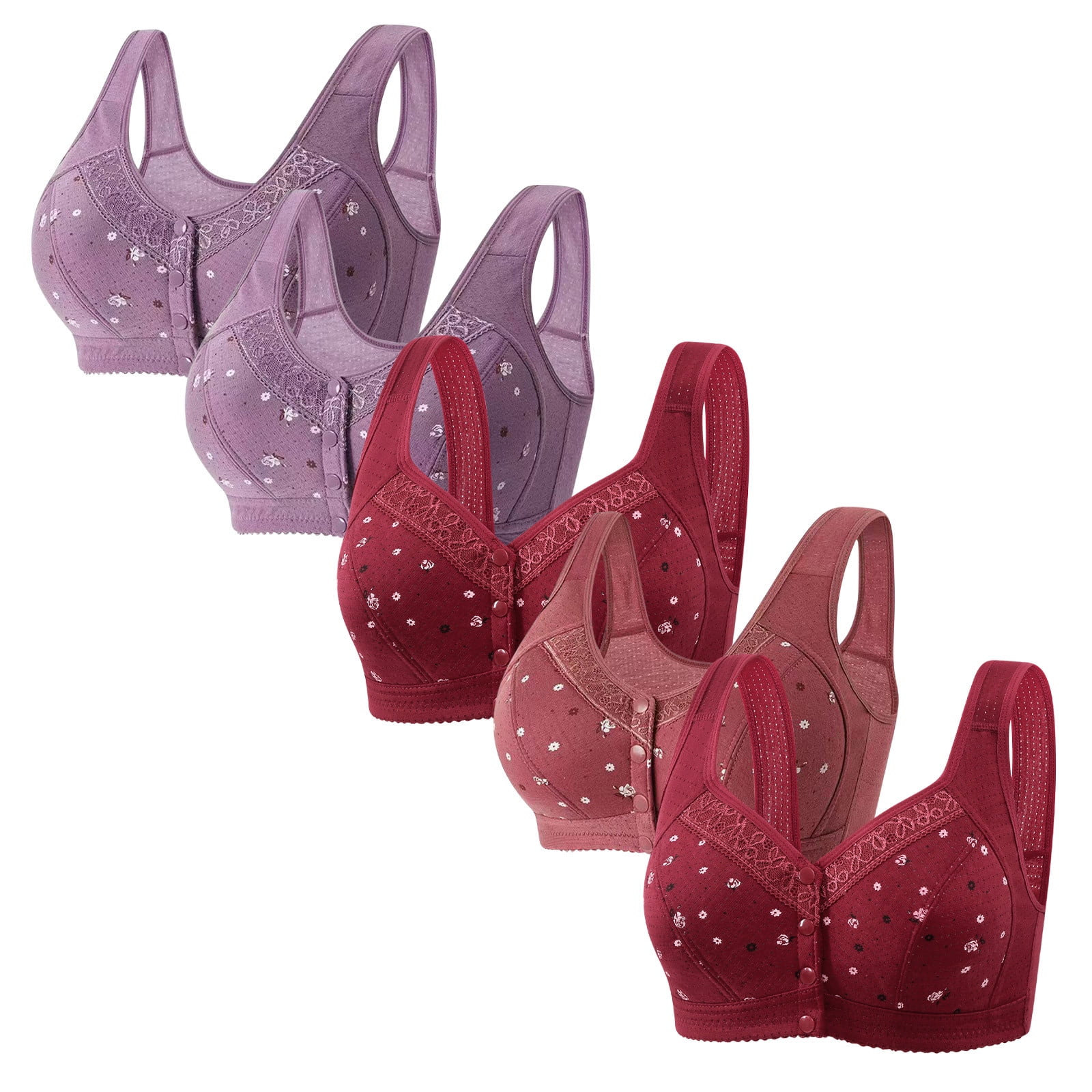 Tao Tao Daisy Bra Pack of 5 No Underwire Bra for Seniors Front Closure ...
