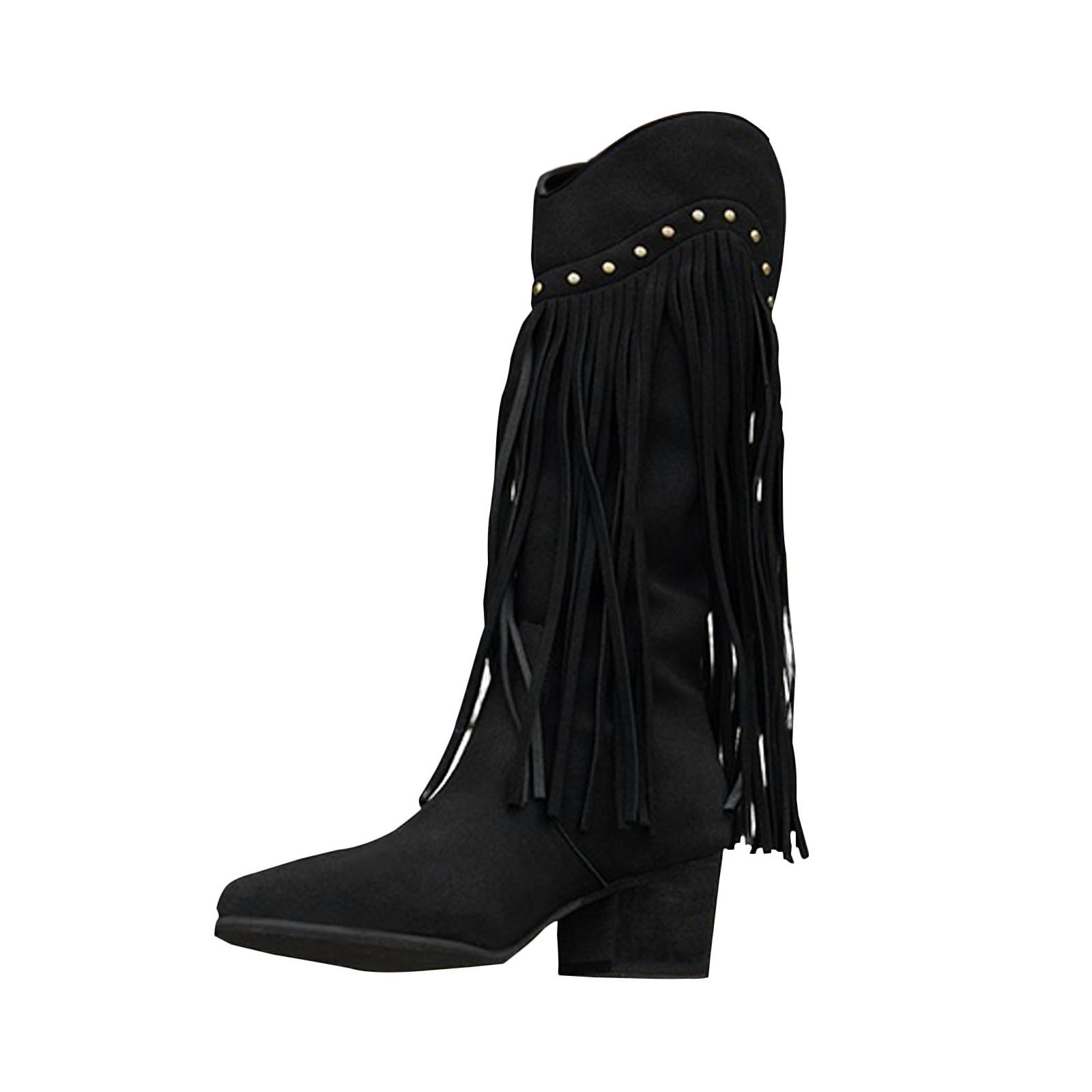 Tao Tao Fringe Boots For Women Stud Western Tassel Riding Cowgirl ...