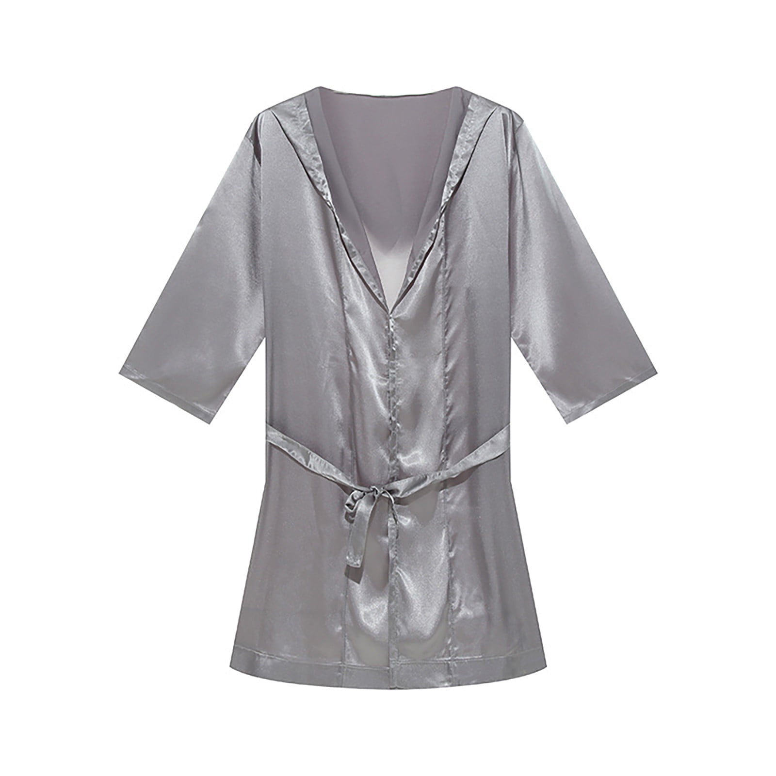 Tao Tao Men's Silk Satin Bathrobes Short Sleeve Hooded Cardigan Robes ...
