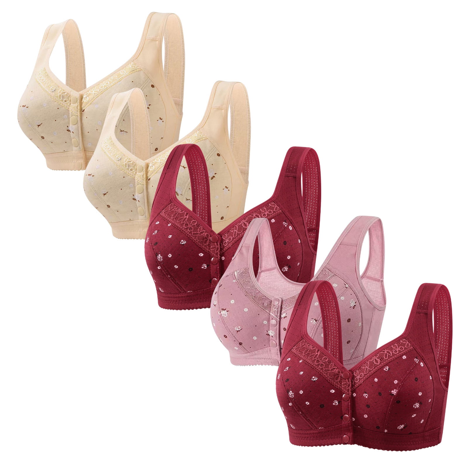 Tao Tao Older Women Front Close Button Bras 5 Pack Underwear Full ...