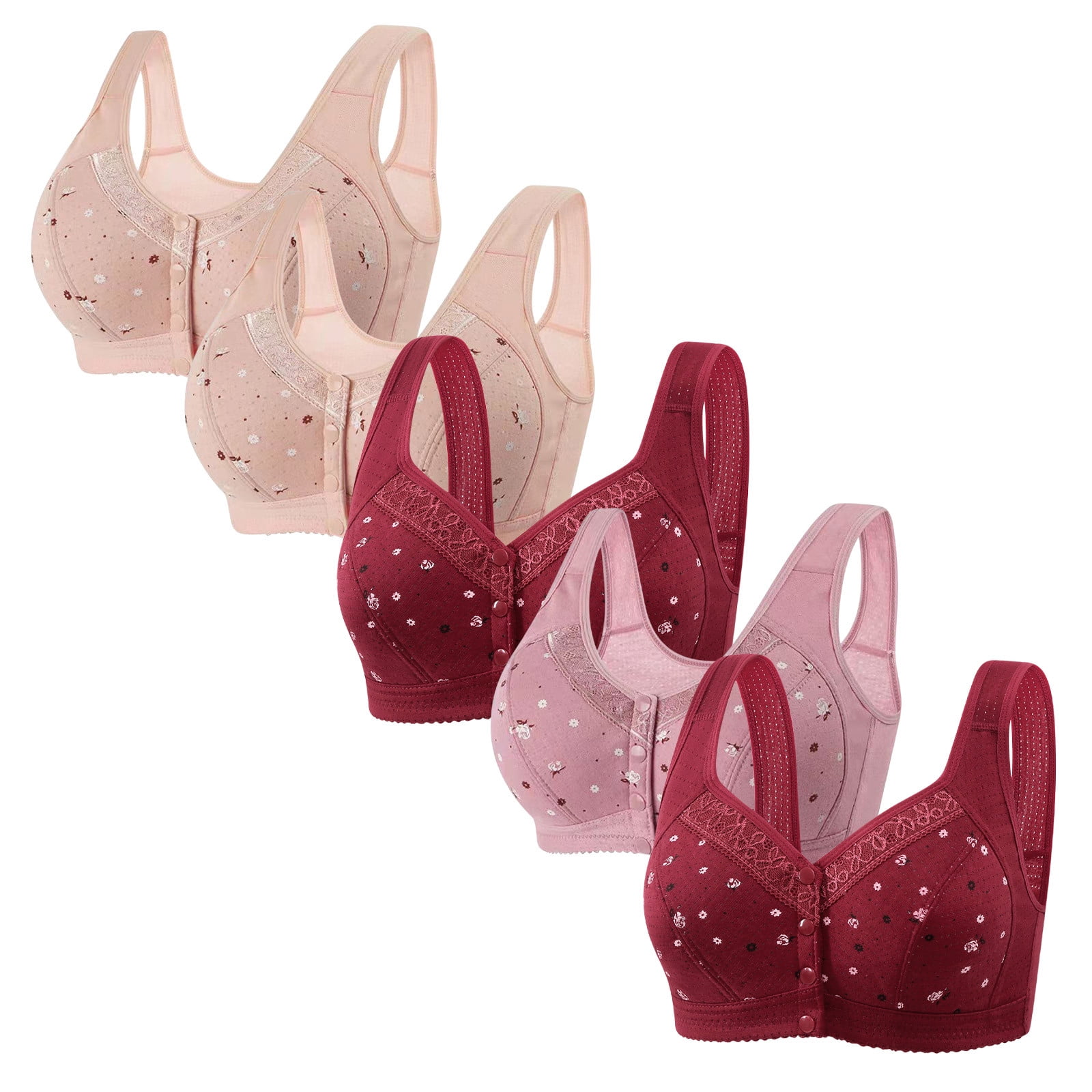 Tao Tao Older Women Front Close Button Bras 5 Pack Underwear Full ...