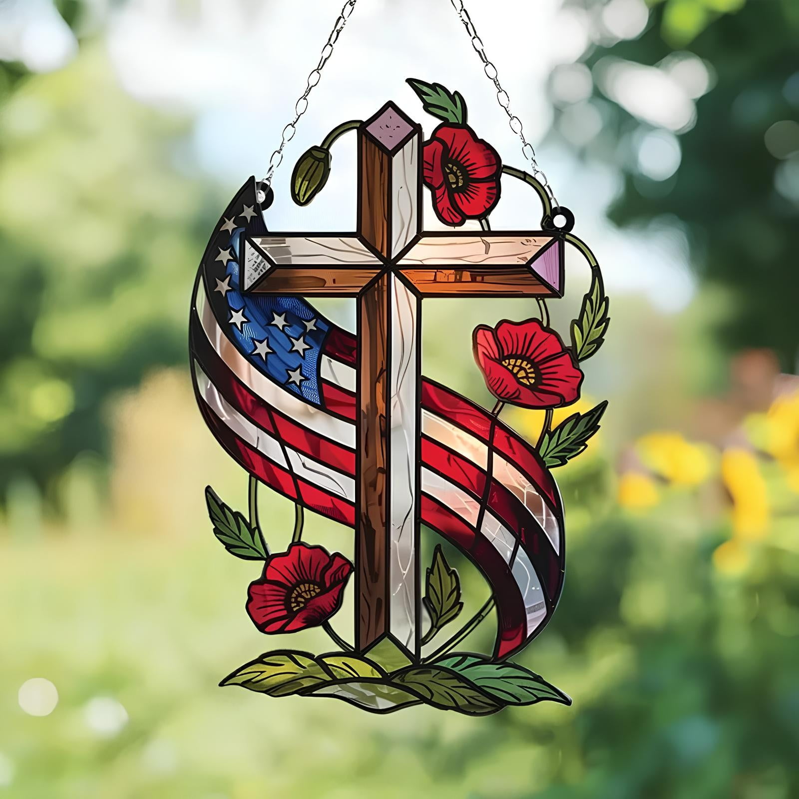 Tao Tao Patriotic Cross SunCatcher - Celebration Window Art ...