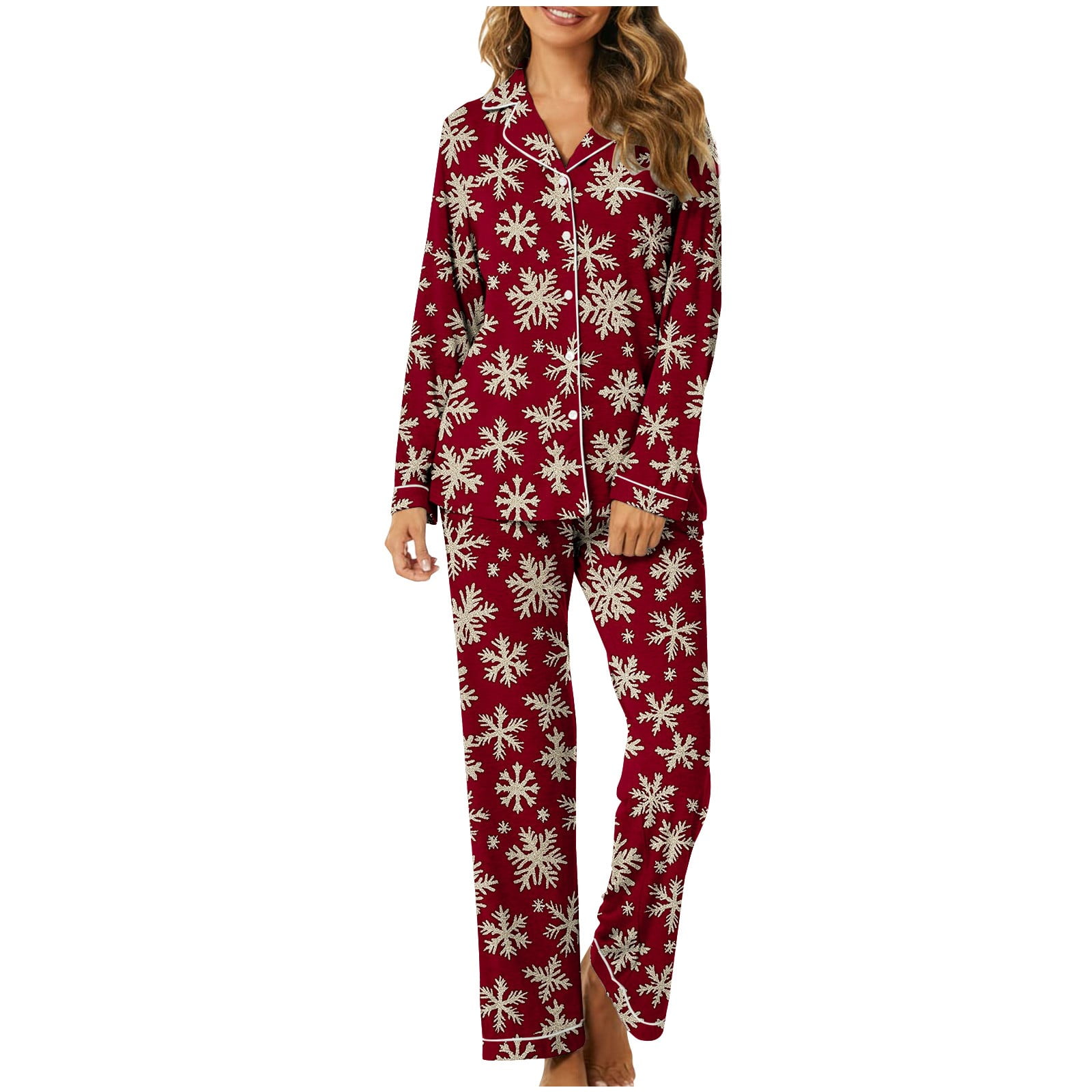 Tao Tao Satin Silk Christmas Pajamas Set for Women Xmas Snowflake Print ...