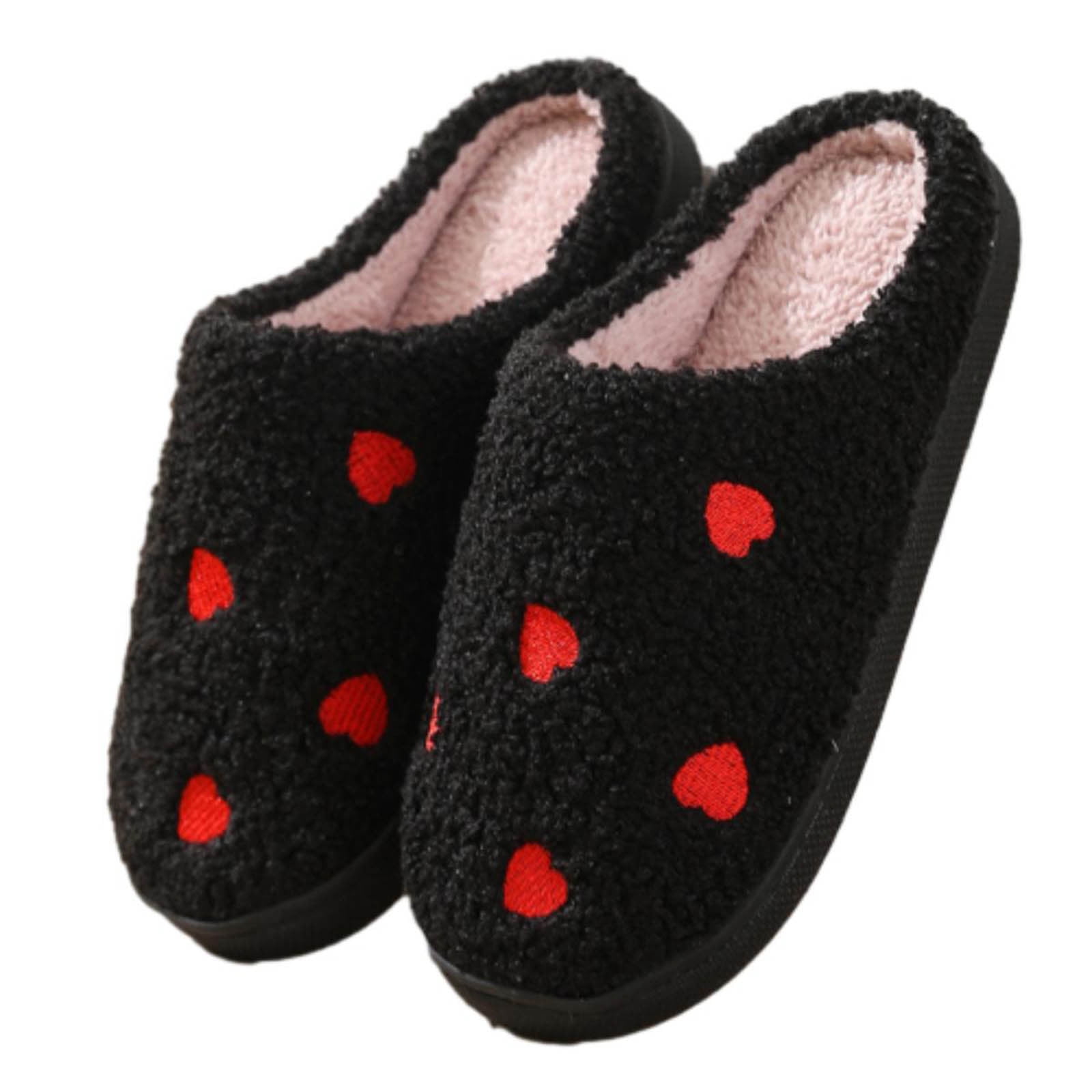 Tao Tao Women Fuzzy Heart Prints Slipper Soft Plush Comfy Winter Warm ...