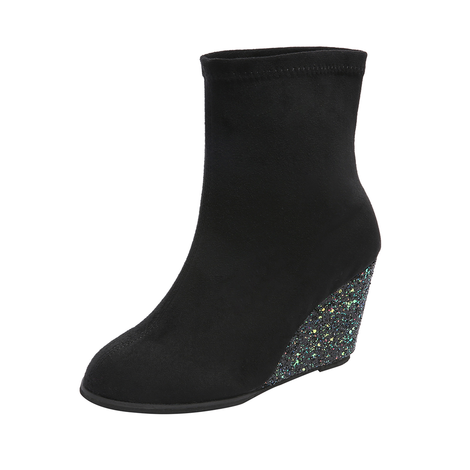Tao Tao Women Glitter Wedge Ankle Boots Pointed Toe Sparkly High Heel ...