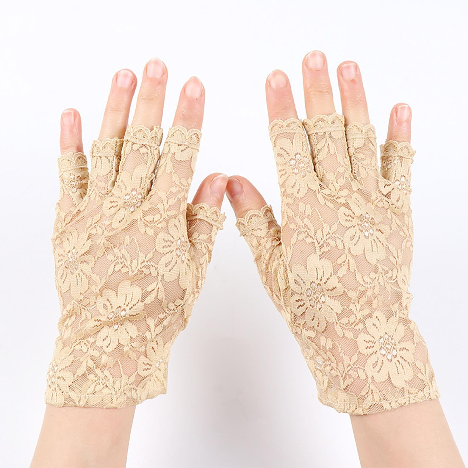 Tao Tao Women Short Lace Gloves Sunblock Fingerless Bridal Wrist Gloves ...