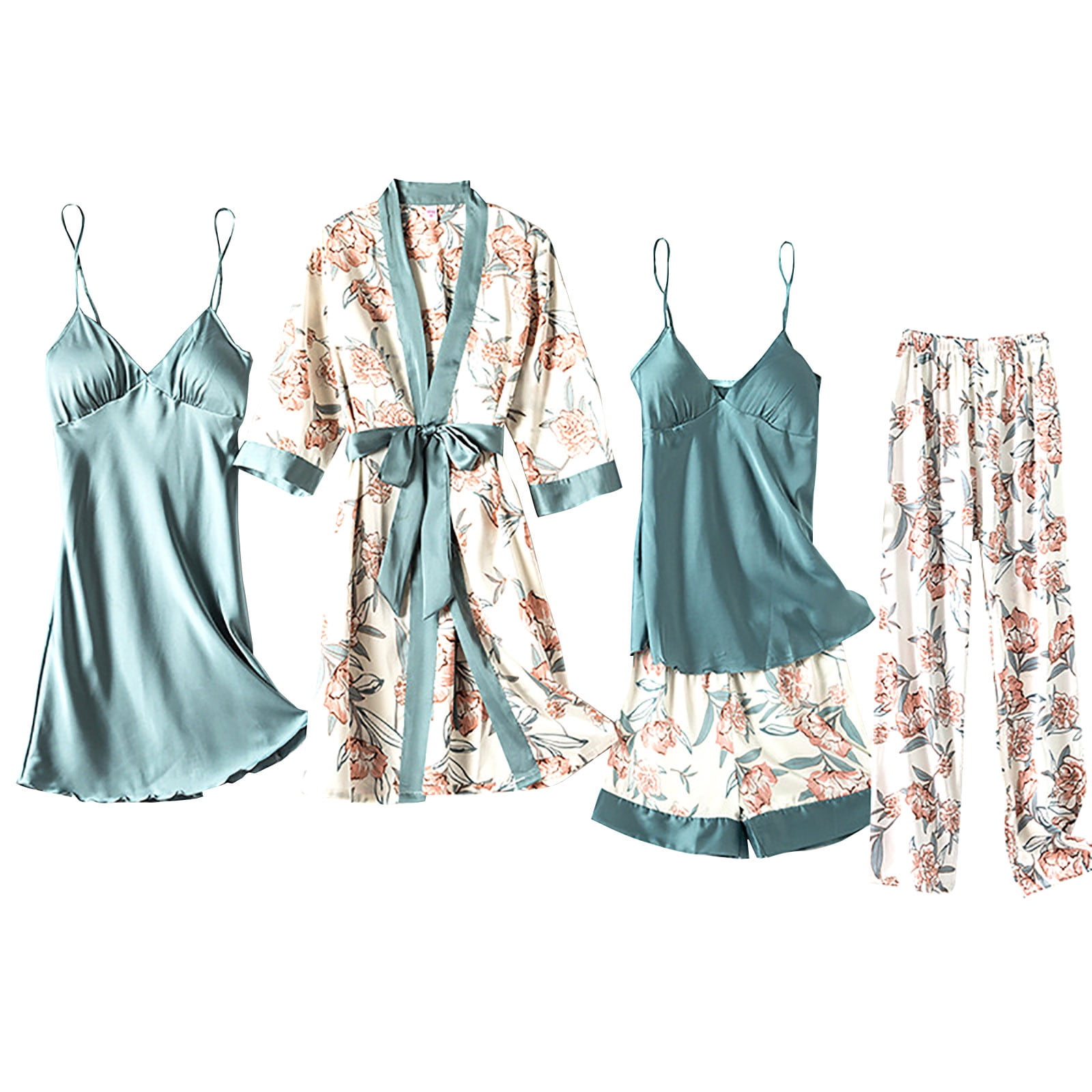 Tao Tao Women's 5 Piece Sleepwear Floral Satin Cami Pajama Set Silk ...