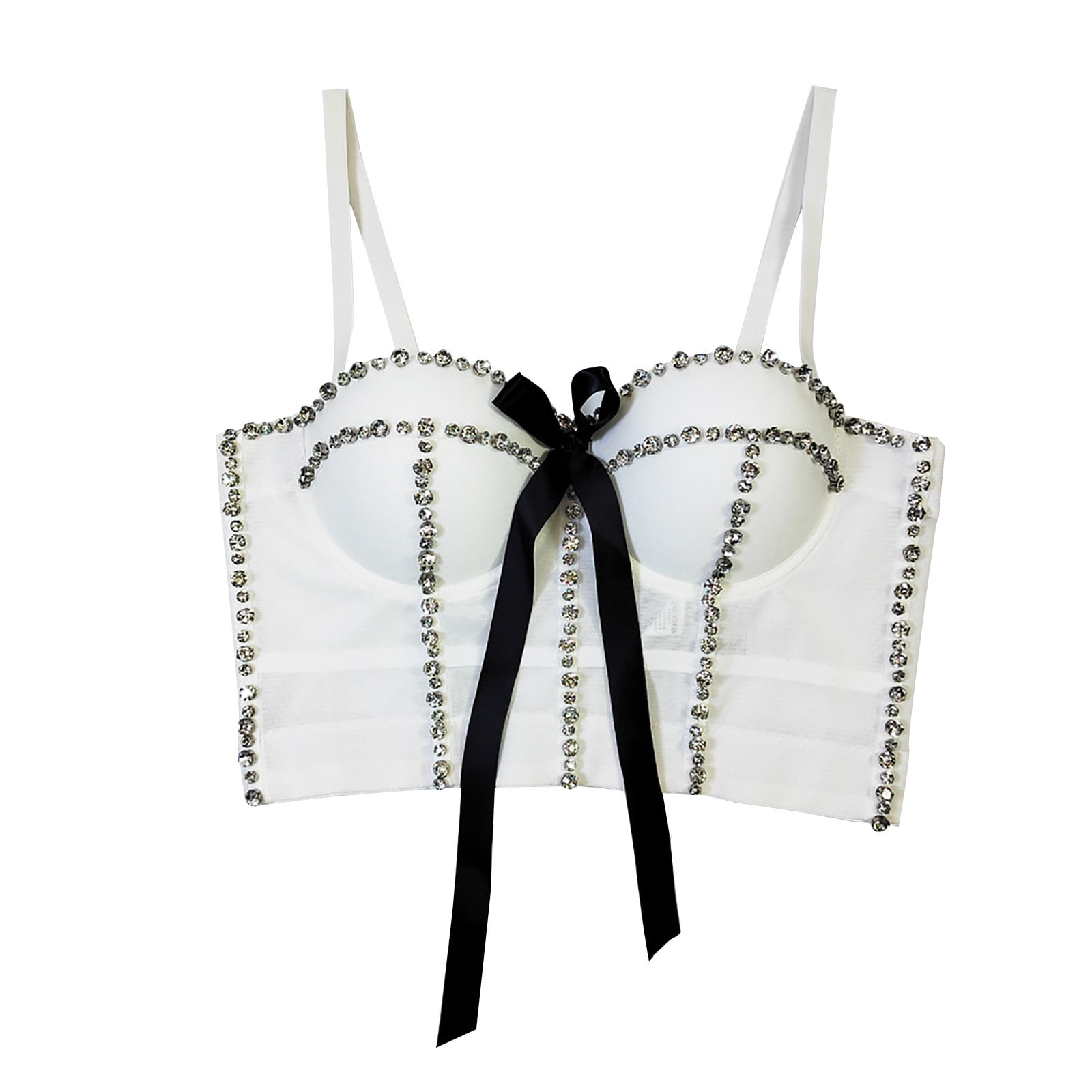 Tao Tao Women's Bow Tie Ribbon Rhinestone Bustier Corset Top, Spaghetti ...