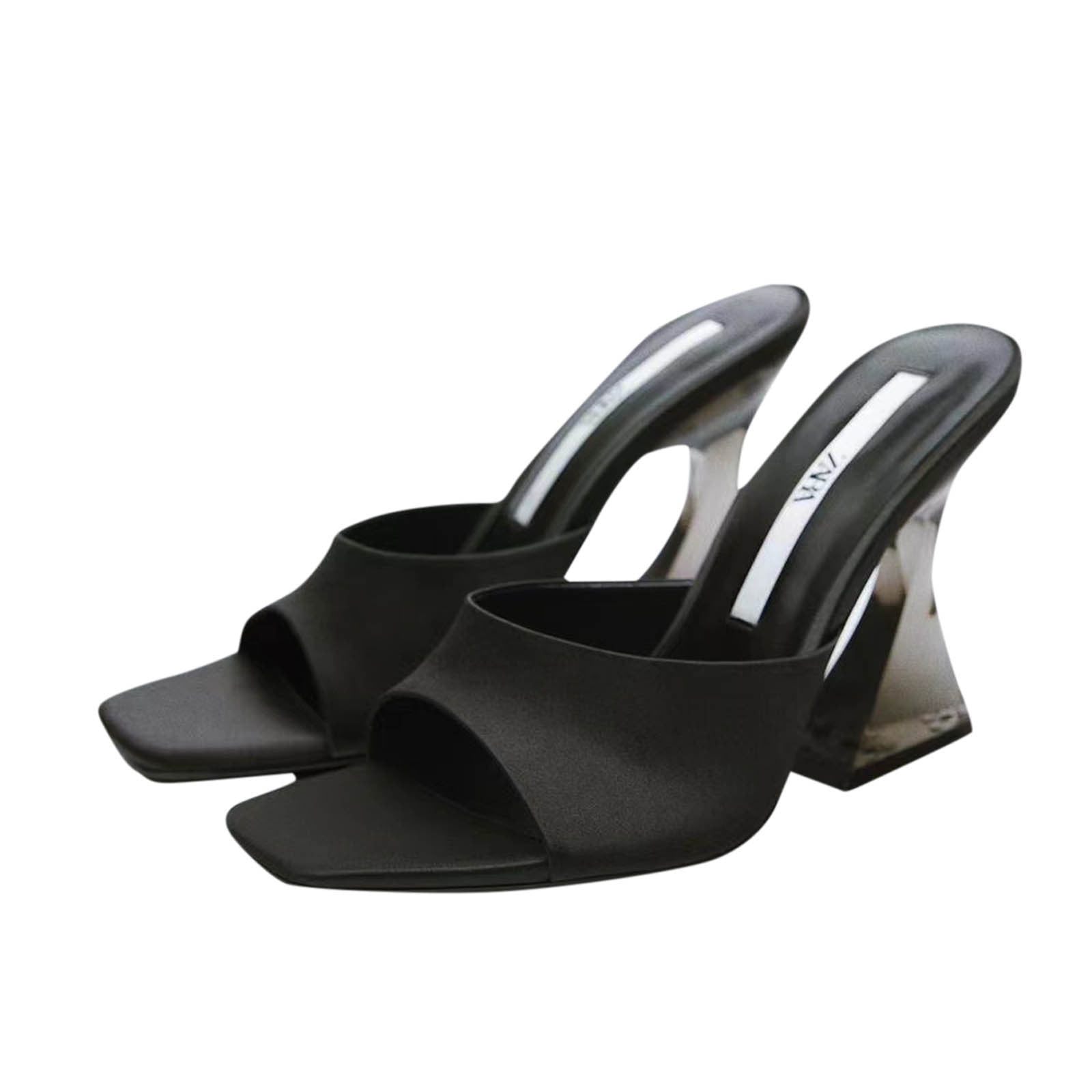 Tao Tao Women’s Clear Heels Square Toe Open Toe Mid Slippers Slip On ...