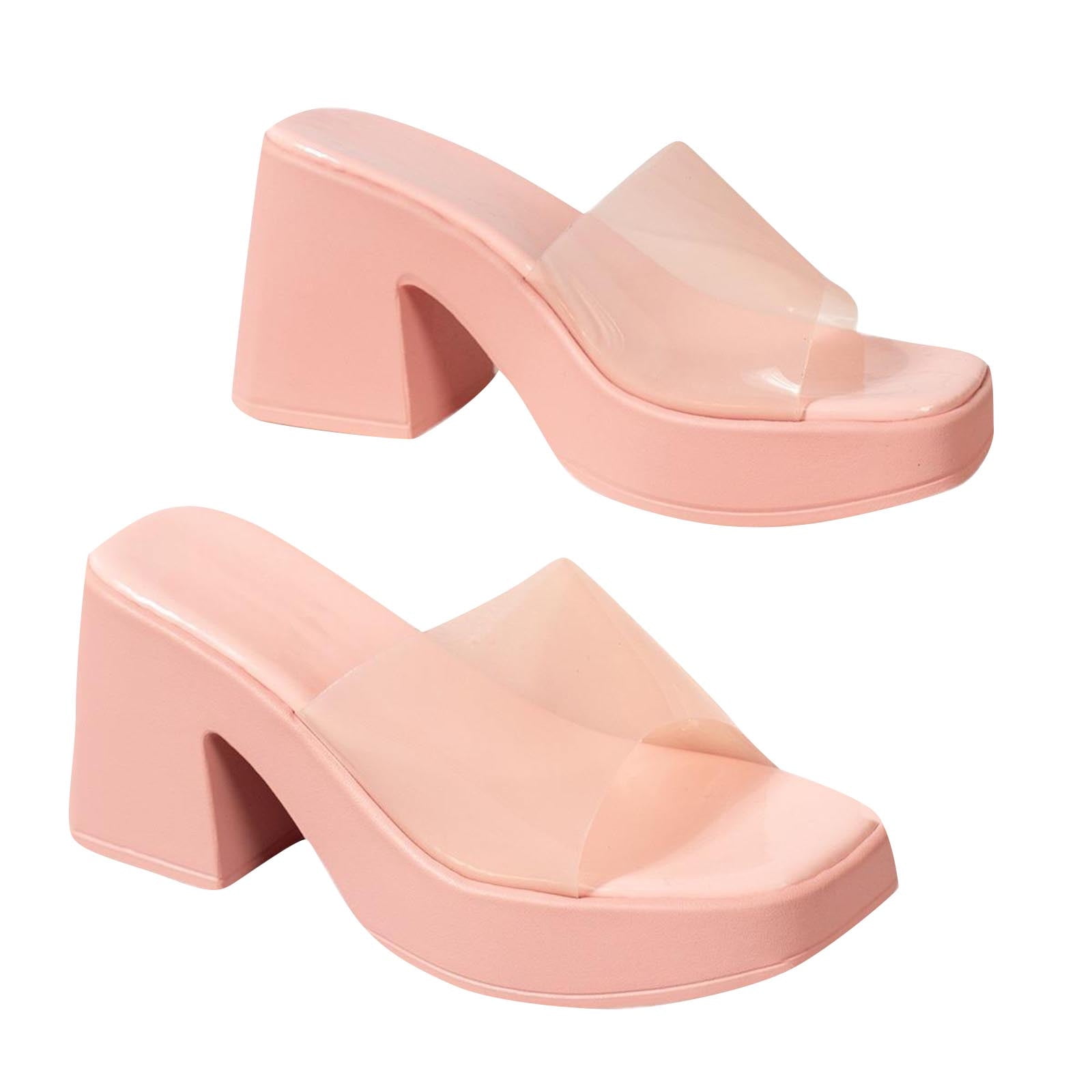 Tao Tao Women's Clear Wedge Heels Sandals Nude Square Open Toe Slip On ...