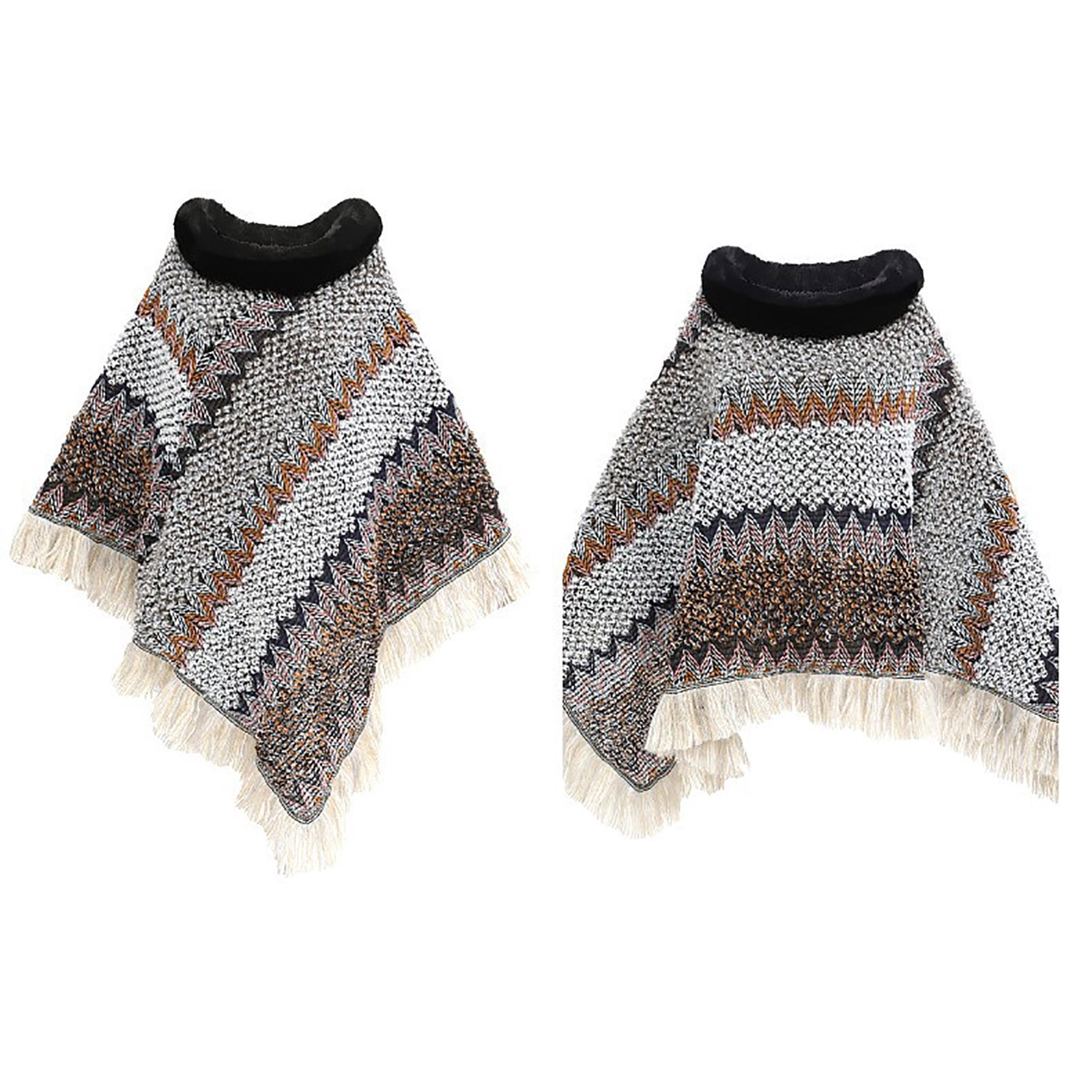 Tao Tao Women's Cozy Boho Turtleneck Poncho Sweater with Fringe Stylish ...
