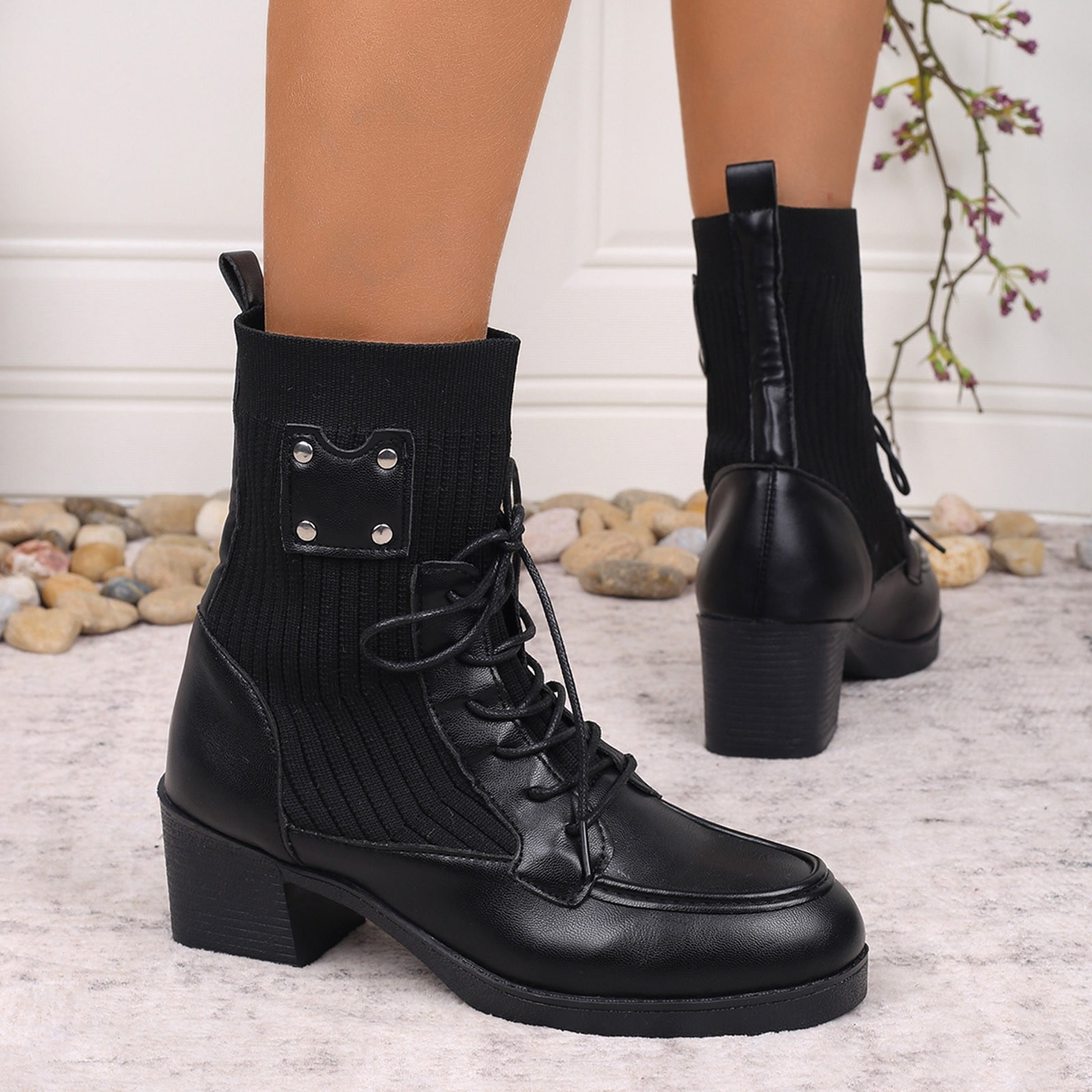 Tao Tao Women's Fashion Ankle Boots Low Heels Chunky Lace-up Combat ...
