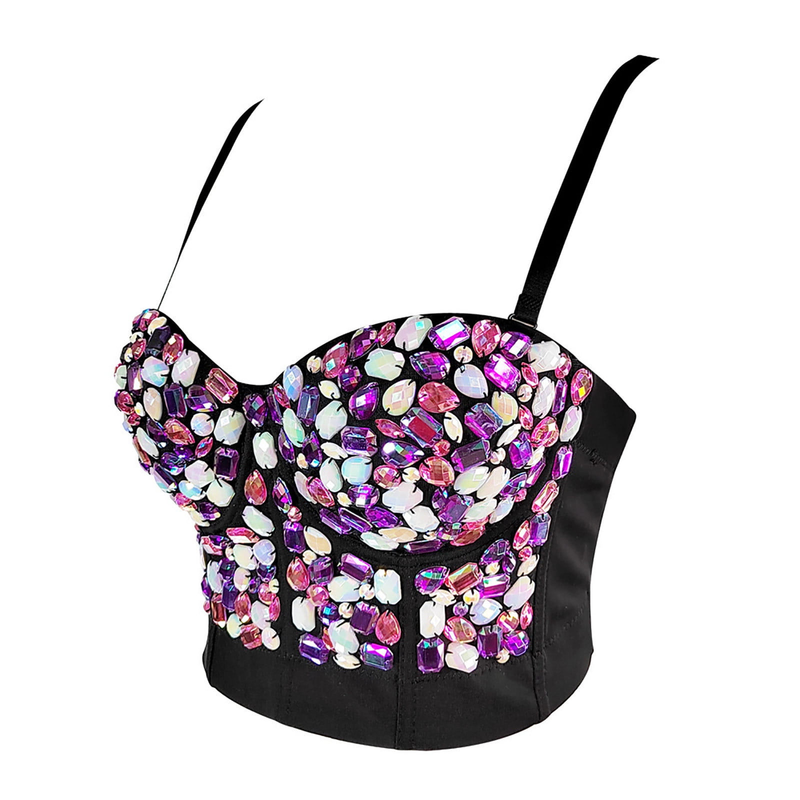 Tao Tao Women's Rhinestone Bustier Crop Top Club Party Glitter Corset ...