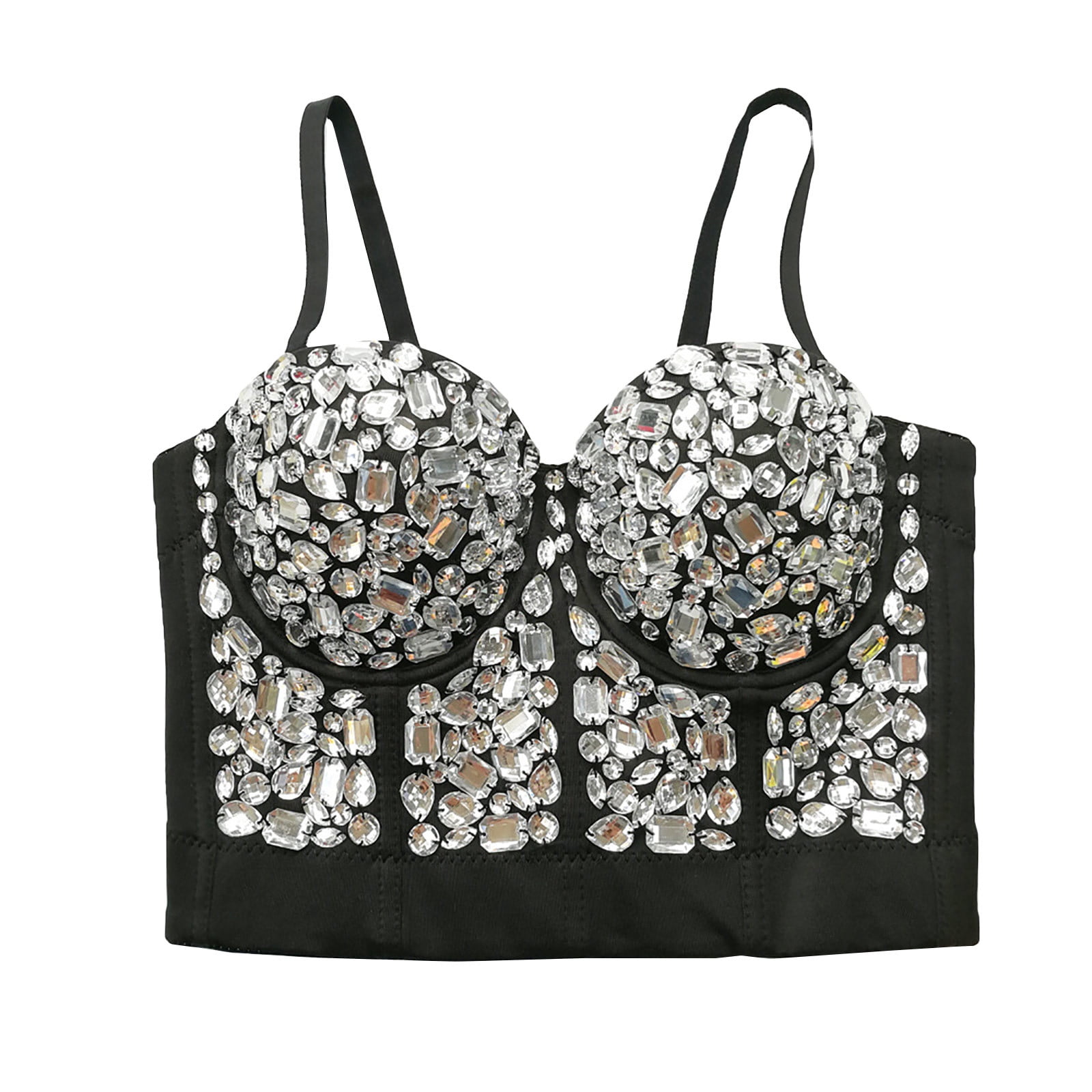 Tao Tao Women's Rhinestone Bustier Crop Top Club Party Glitter Corset ...