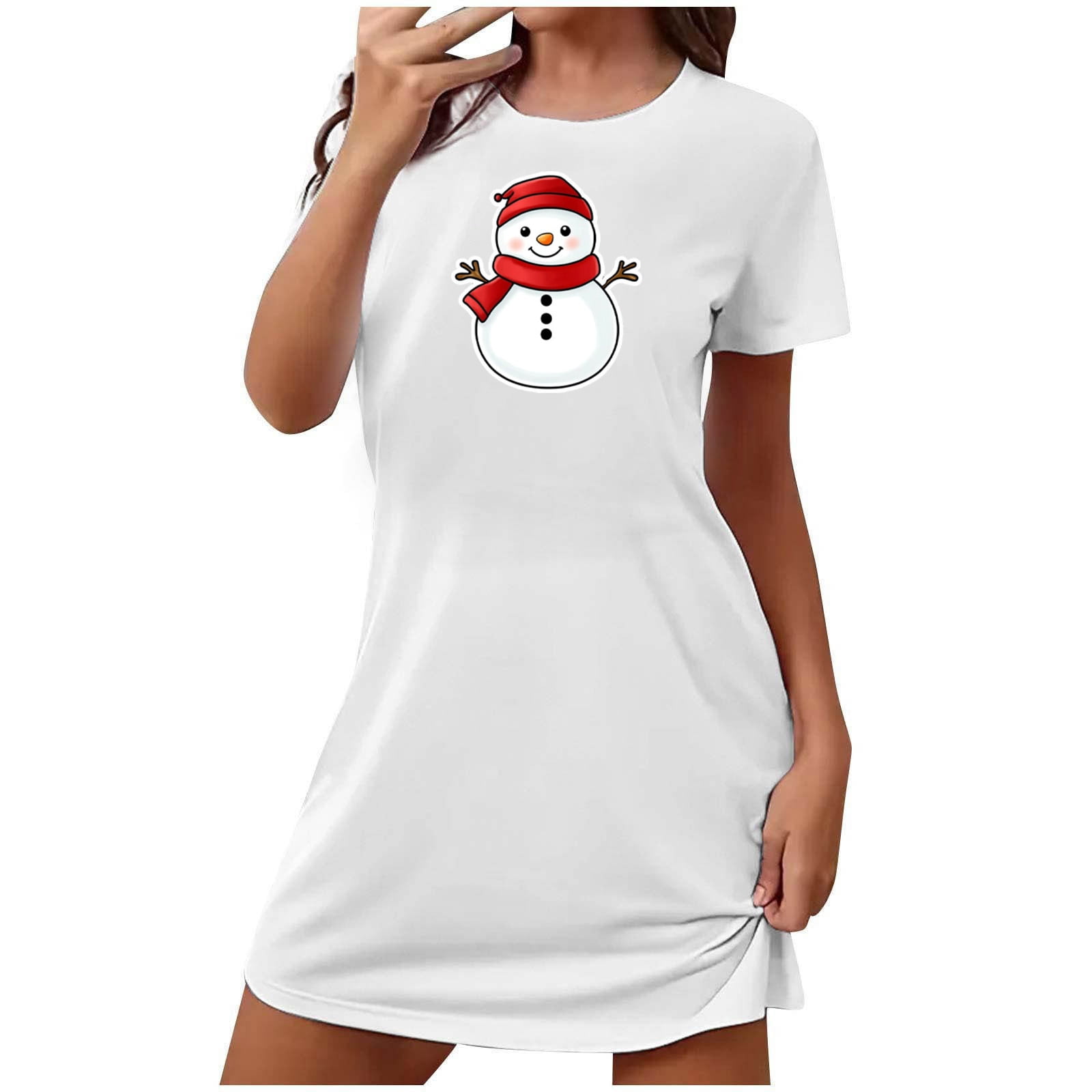 Tao Tao Womens Christmas Cute Snowman Print Nightgowns Sleepwear Loose ...