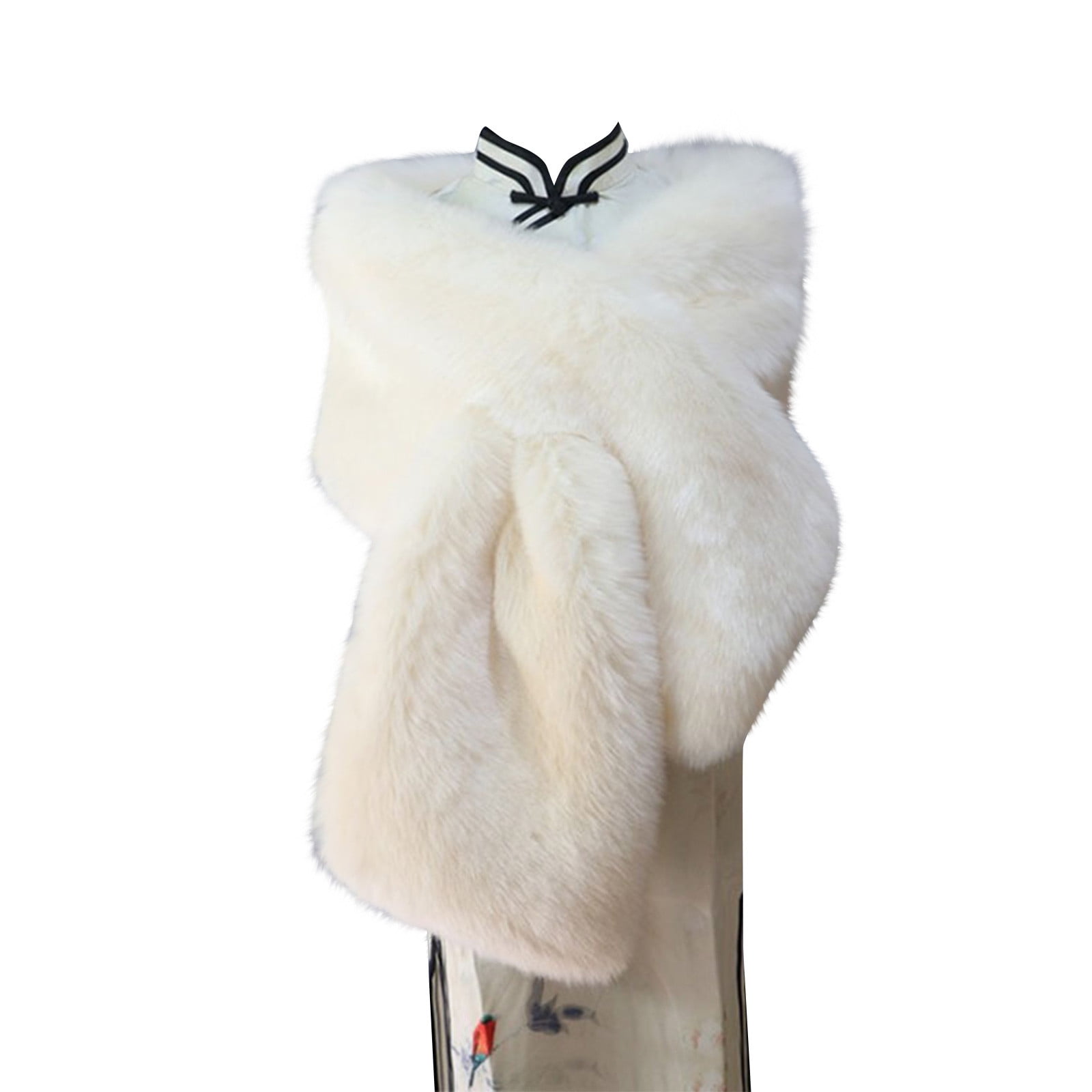 Tao Tao Women Long Faux Fur Shawl Bridal Stole Cover Up Winter Soft ...