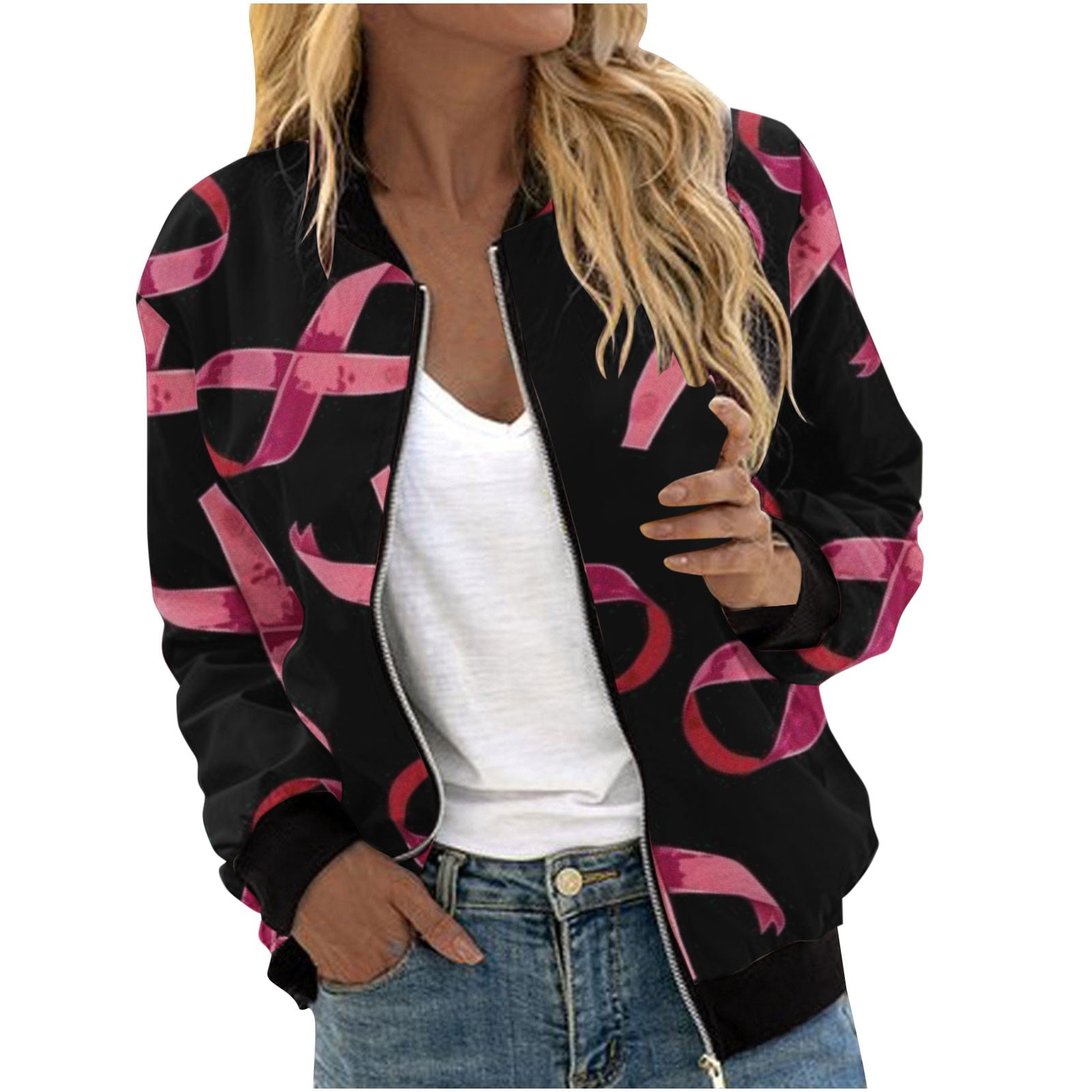 Tao Women's Breast Cancer Jacket Star/Pink Ribbon Print Long Sleeve ...