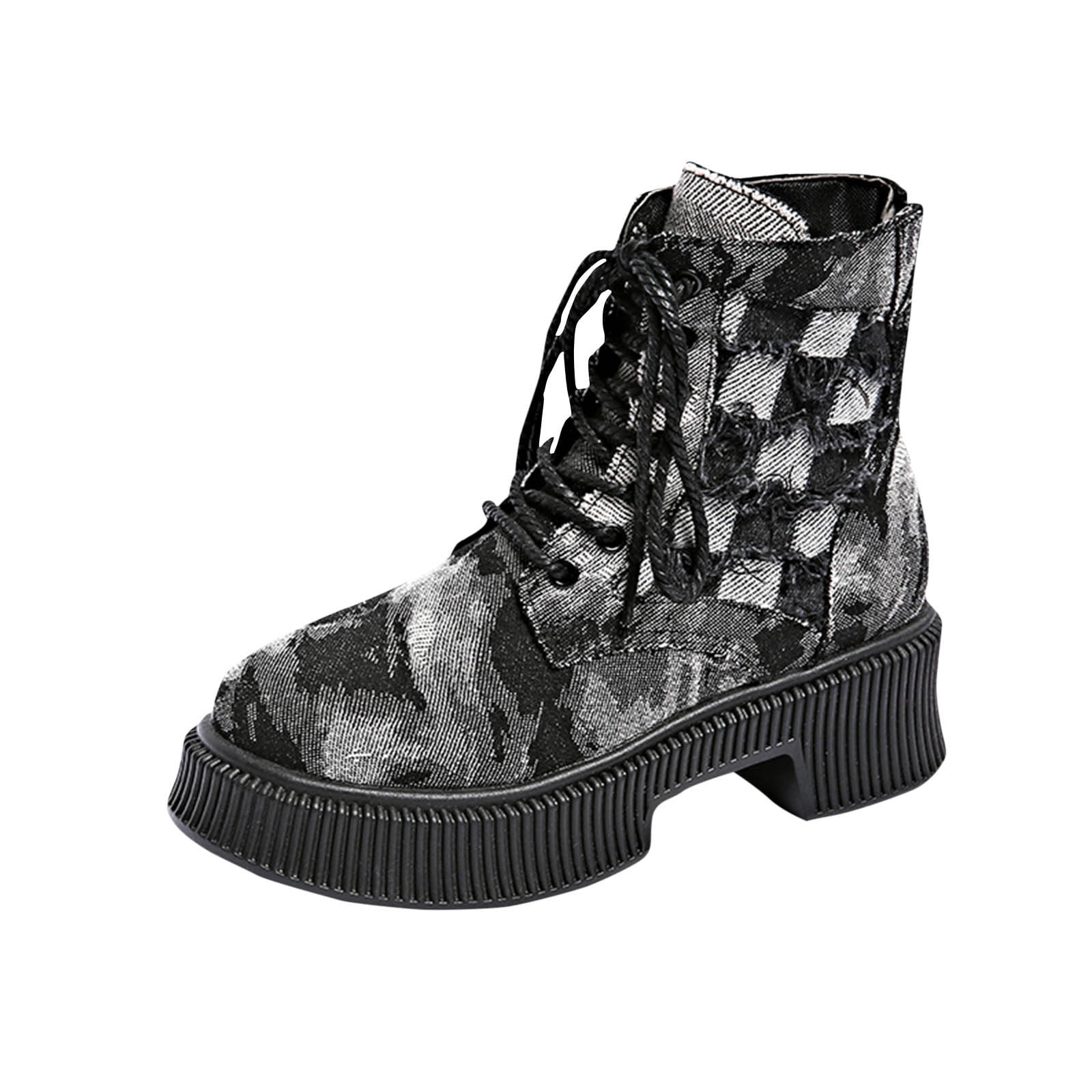 Tao Tao Women's Denim Leather Splice Chunky Heel Ankle Boots With Side ...