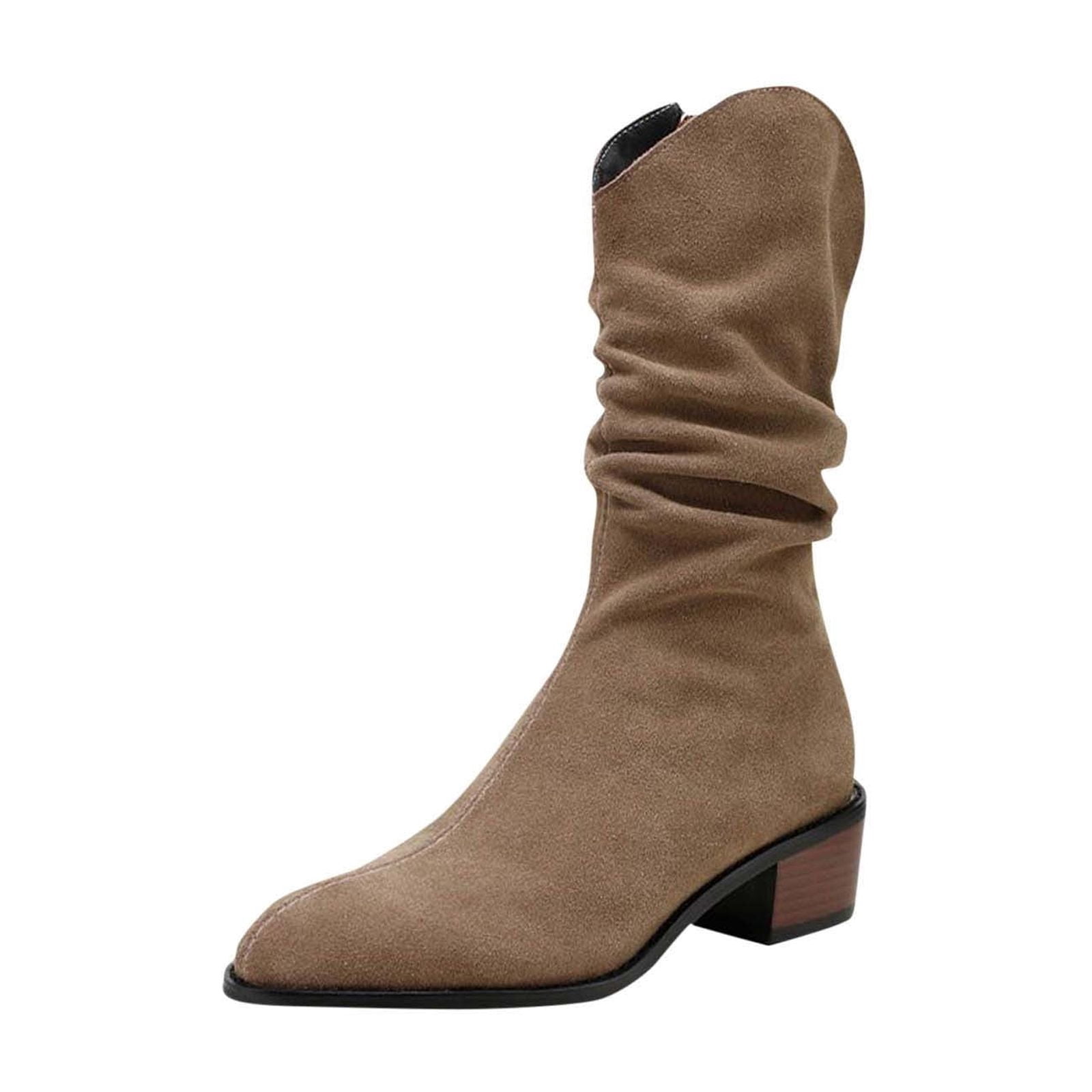 Tao Tao Women's Flock Stacked Chunky Block Mid Calf Tall Boot Elegant ...