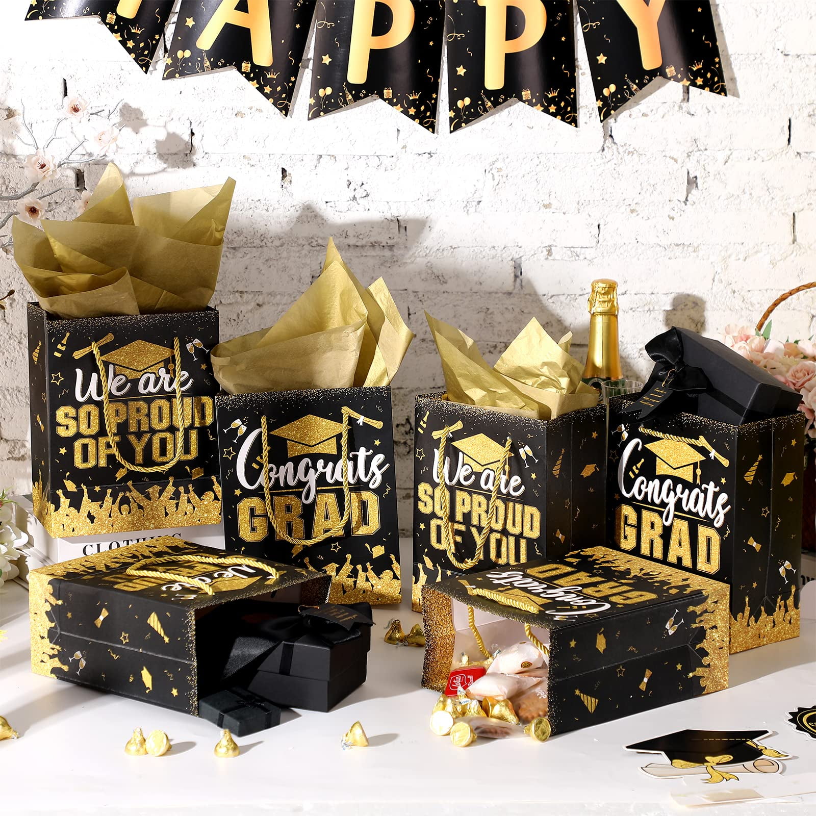 TaoBary 12 Pcs AJH3 Graduation Gift Bags with Tissue Party Favor Bag ...