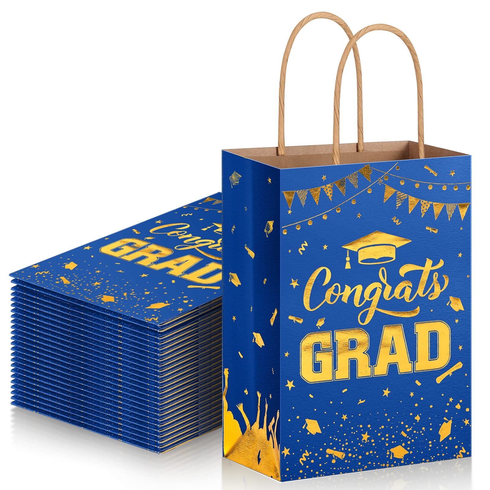 TaoBary 24 Pcs Blue Gold 2024 Graduation Gift Bags Congrats Grad Bags ...