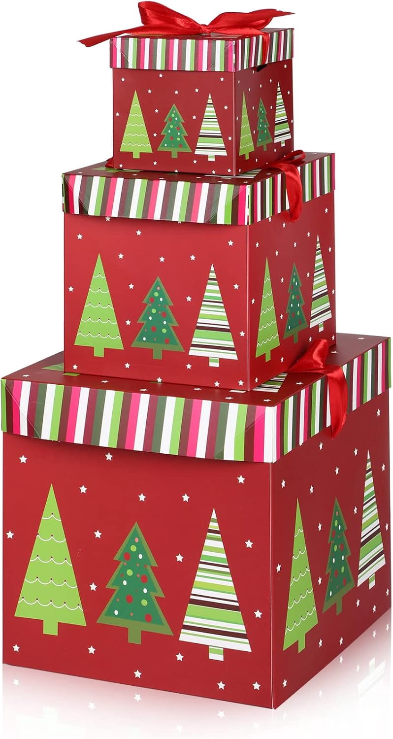 TaoBary 3 Pcs Christmas Nesting Gift Boxes with Lid Nesting Xmas Boxes ...
