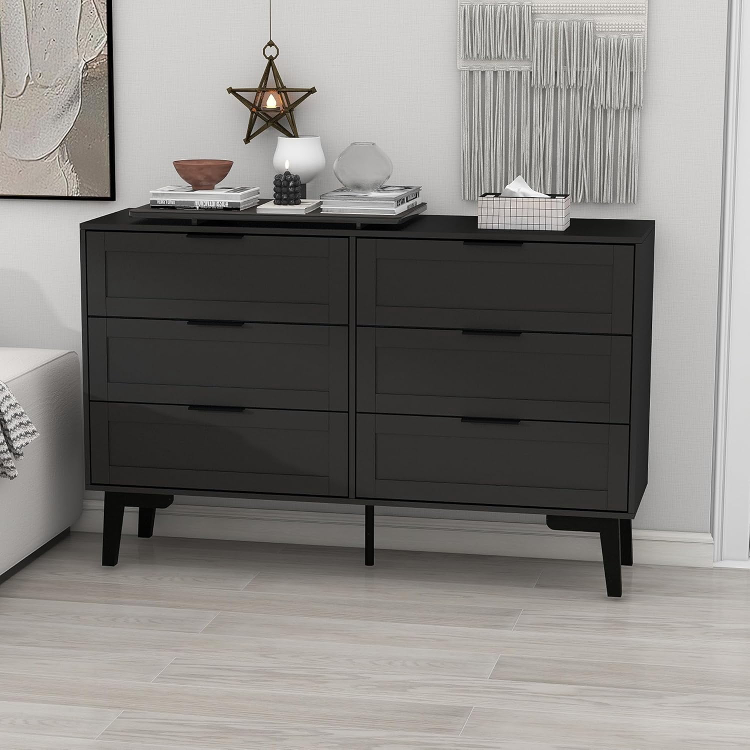 TaoHFE 6 Black Dresser for Bedroom Modern Black Chest of Drawers for ...