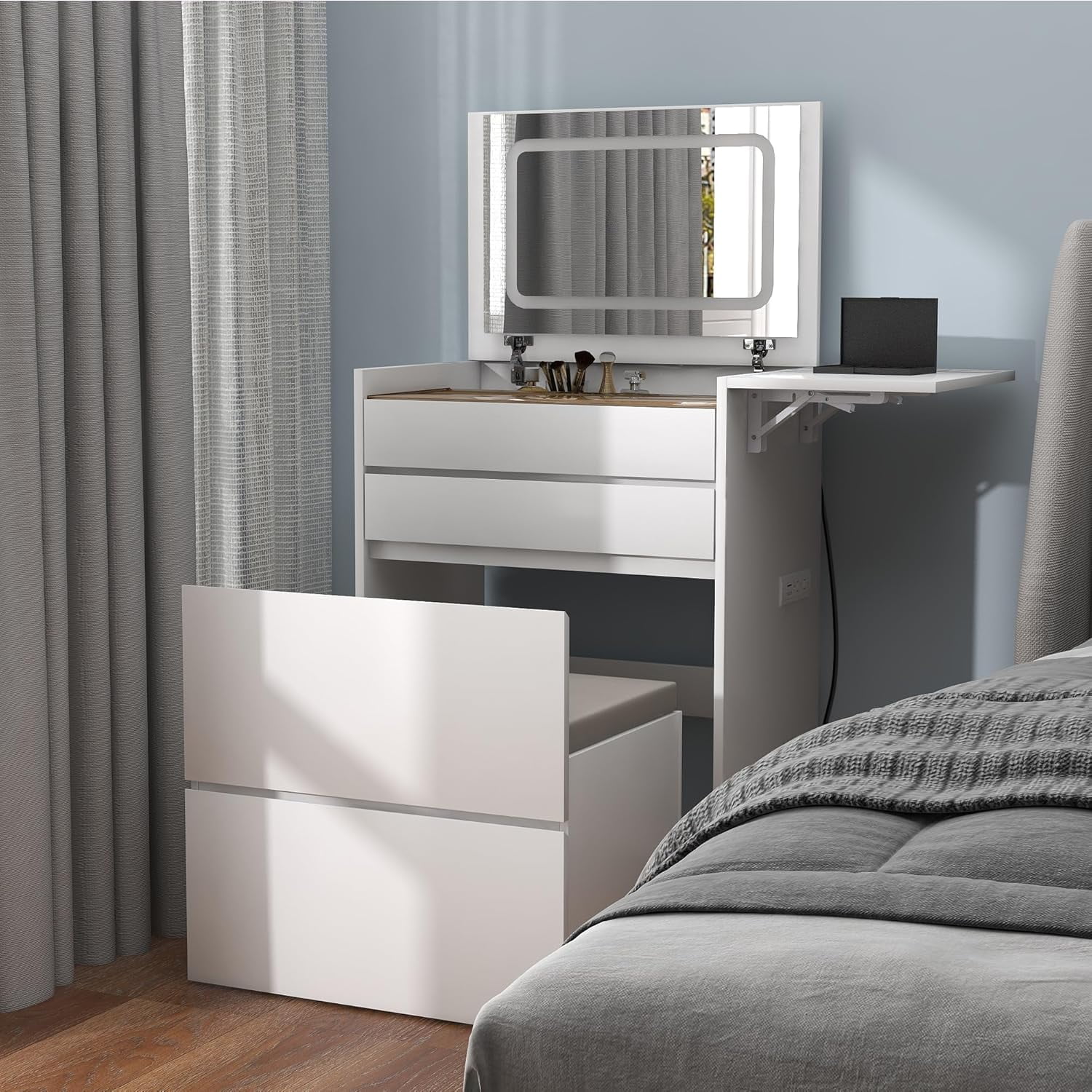 TaoHFE Compact 3 -in -1Vanity Desk,Makeup Vanity with Flip Up LED ...