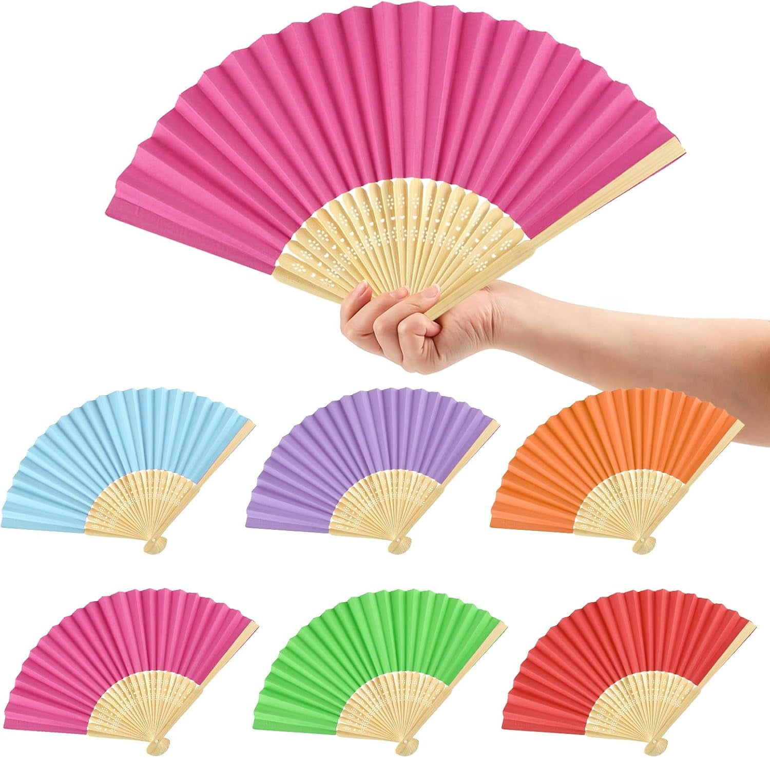TaoLeHui Foldable Hand Fans for Women - 6 Pack Colorful Line Dance Fans ...