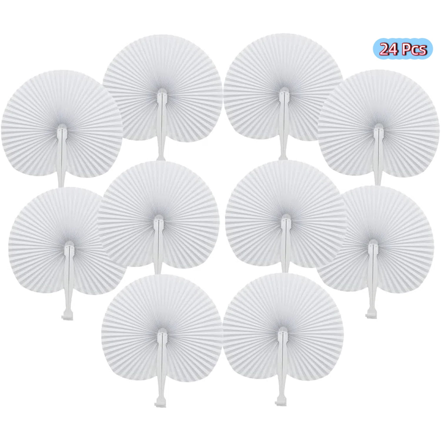 TaoLeHui Hand Fan Bulk 24 Pack - White Paper Folding Fans 9.25" with ...