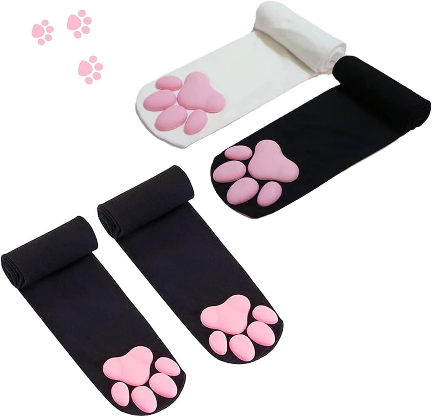 TaoLeHui Kawaii 3D Cat Paw Knee-High Stockings, Velvet Thigh High Socks ...