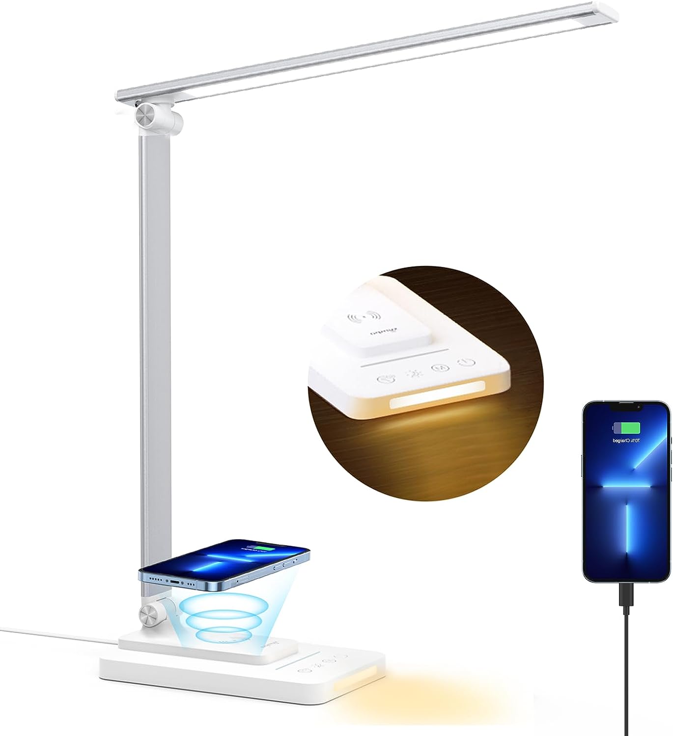 Topesel Dimmable LED Desk Lamp with USB Charge Port Touch Control Eye ...