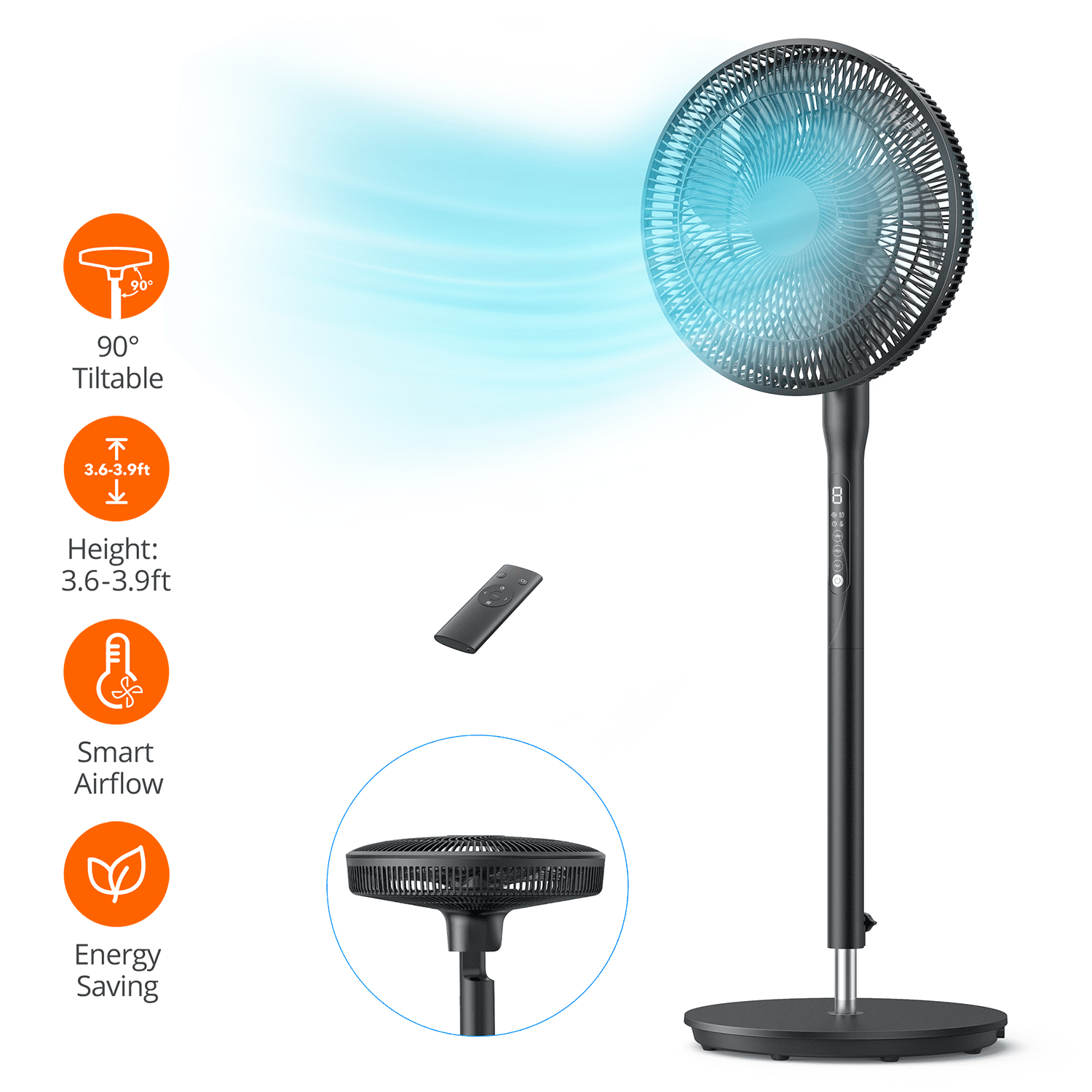 TaoTronics DC Motor Oscillating Pedestal Fan, Tall Floor Standing Fan ...