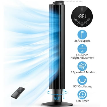 Tower Fan for Bedroom, 90 ° Oscillating Standing Fan, 30ft far, 28dB ...
